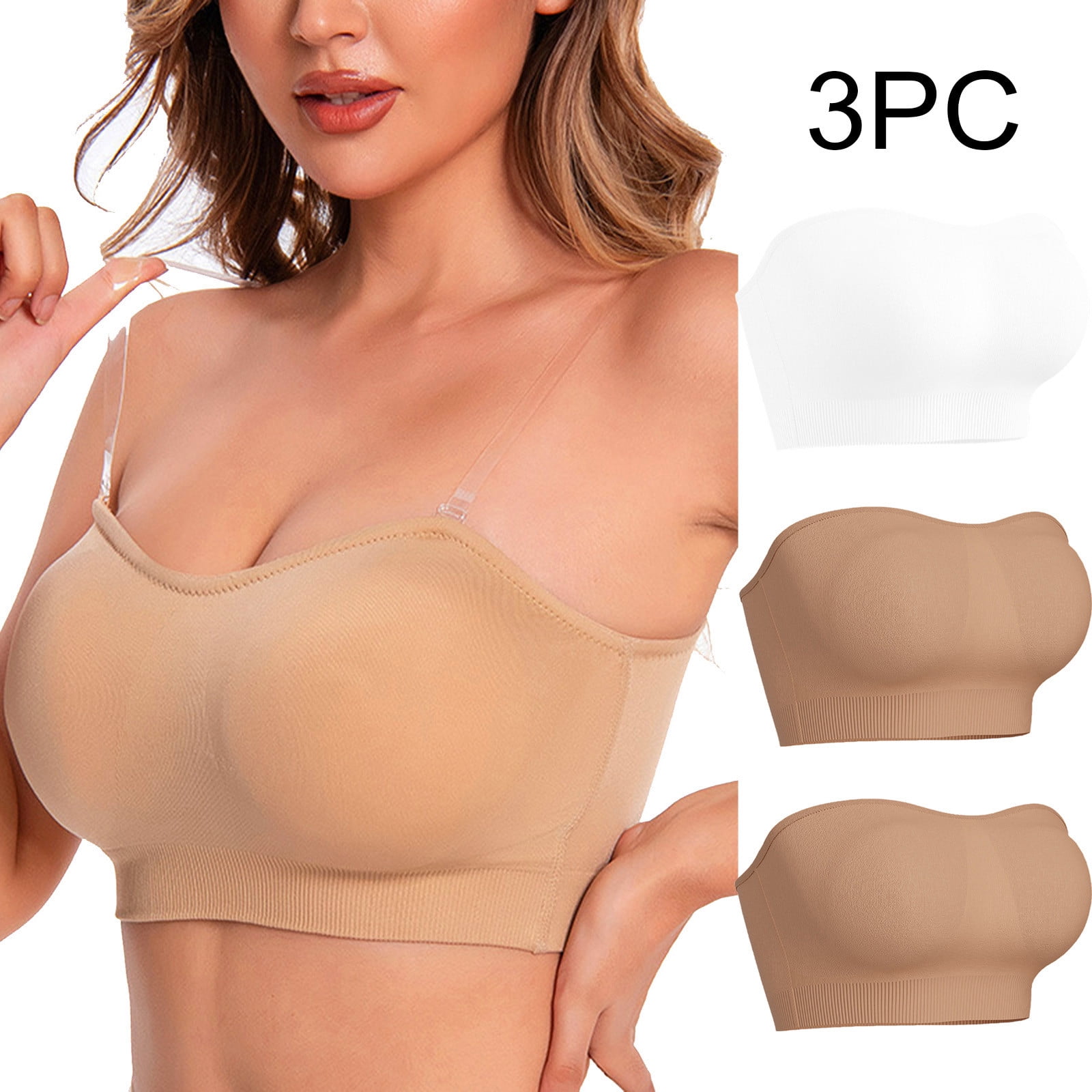 Women Bandeau Bra Padded Strapless Bralette Bra Seamless Bandeau Tube