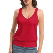 MOSHU Ribbed Trim Tank Tops for Women Flowy Round Neck Women Shirts ...