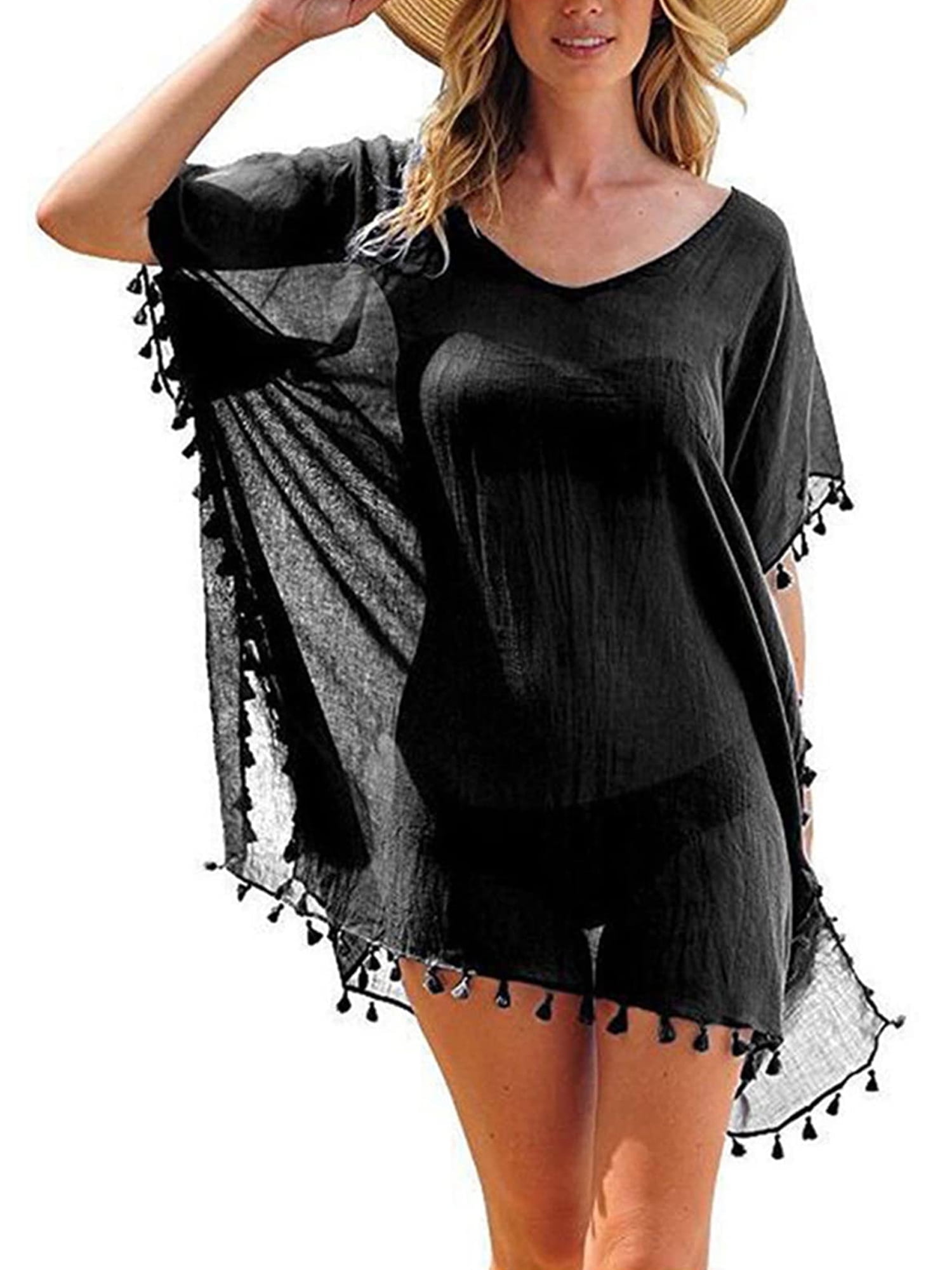 Women's Chiffon Tassel Swim Cover Up Dress for Beachwear Bikini Bathing ...