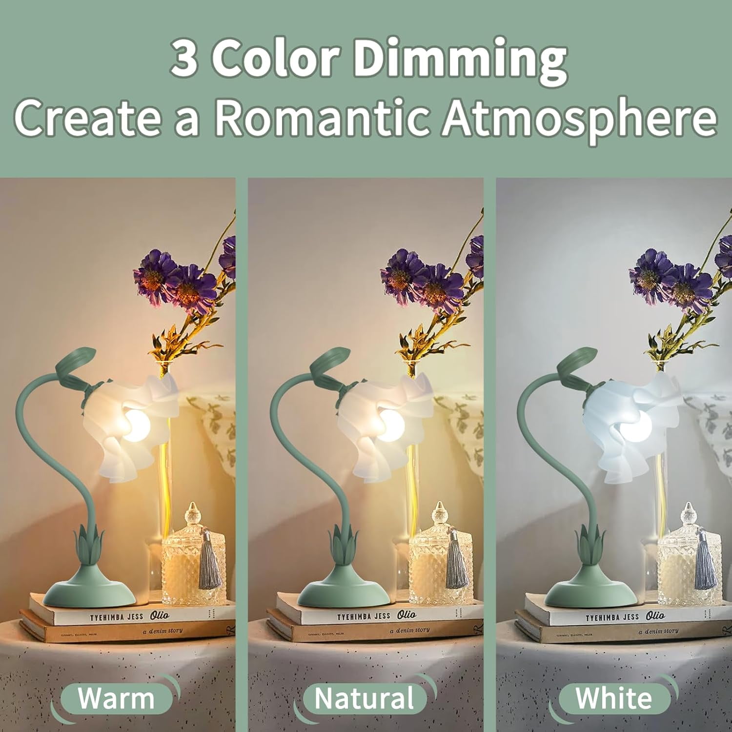 Women Bedside Table Lamps for Bedroom, Cute Flower Desk Lamp with ...