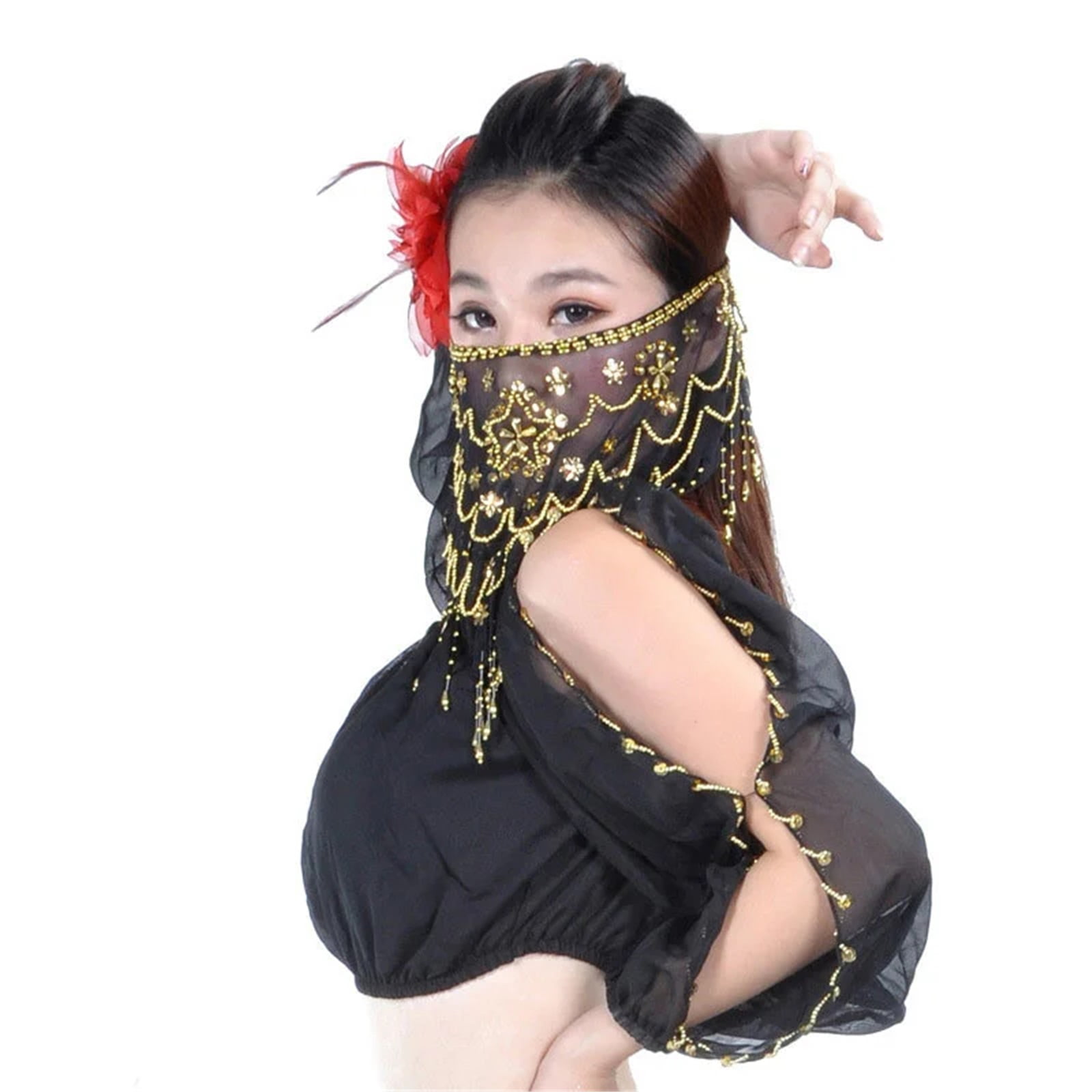 Women Belly Dance Face Veil Sequins Tribal Dance Costume Accessories ...