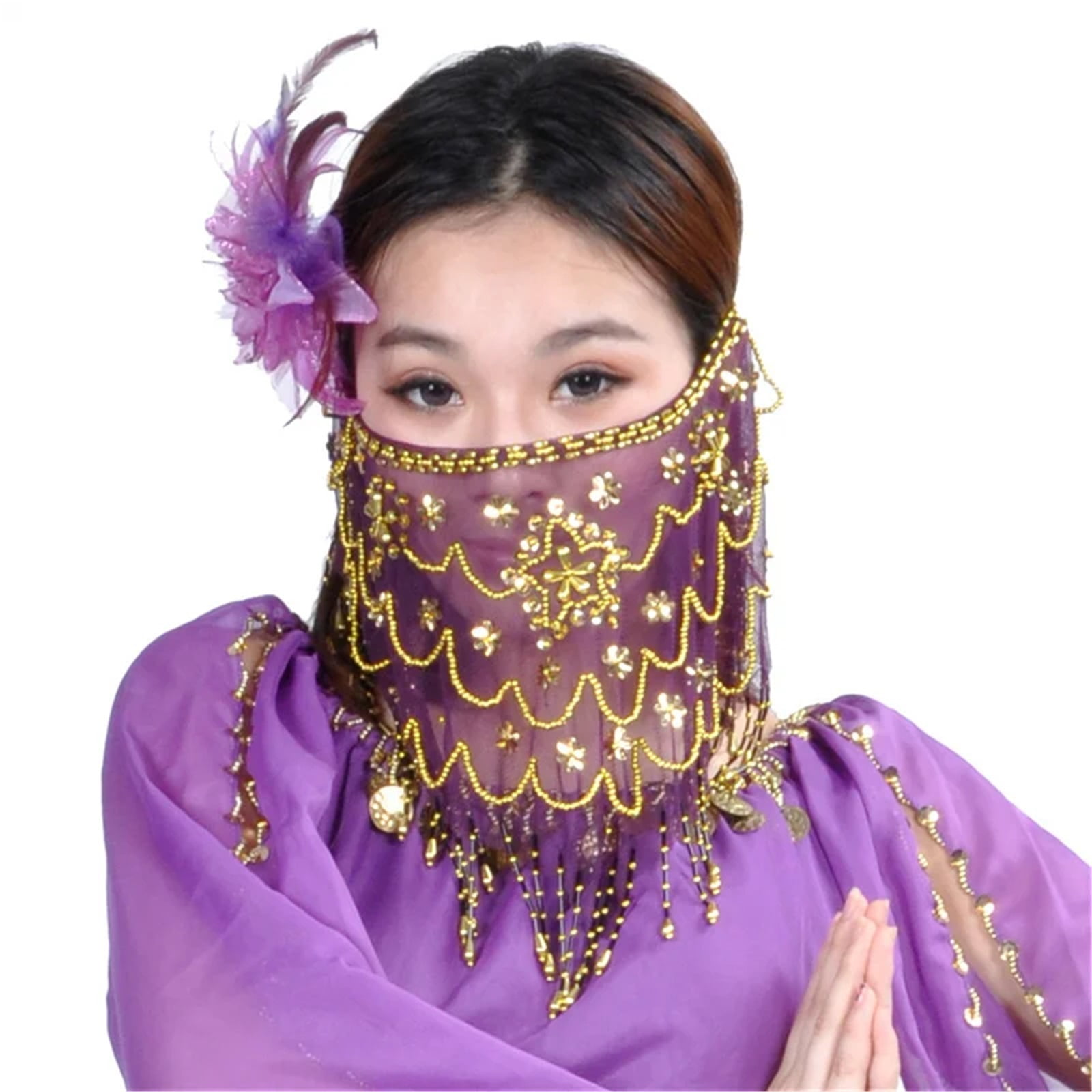 Women Belly Dance Face Veil Sequins Tribal Dance Costume Accessories ...
