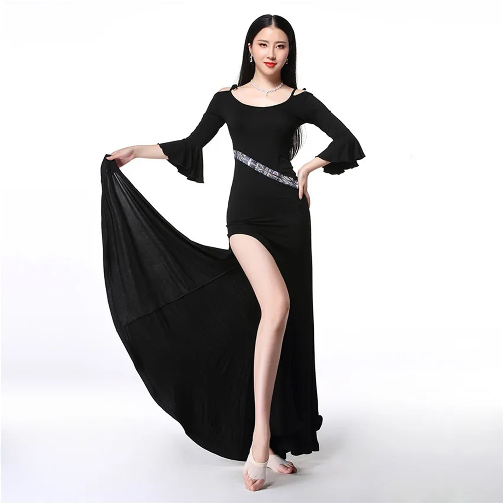 Women Belly Dance Wear Modal Long Maxi Dress Flare Sleeve Backless ...