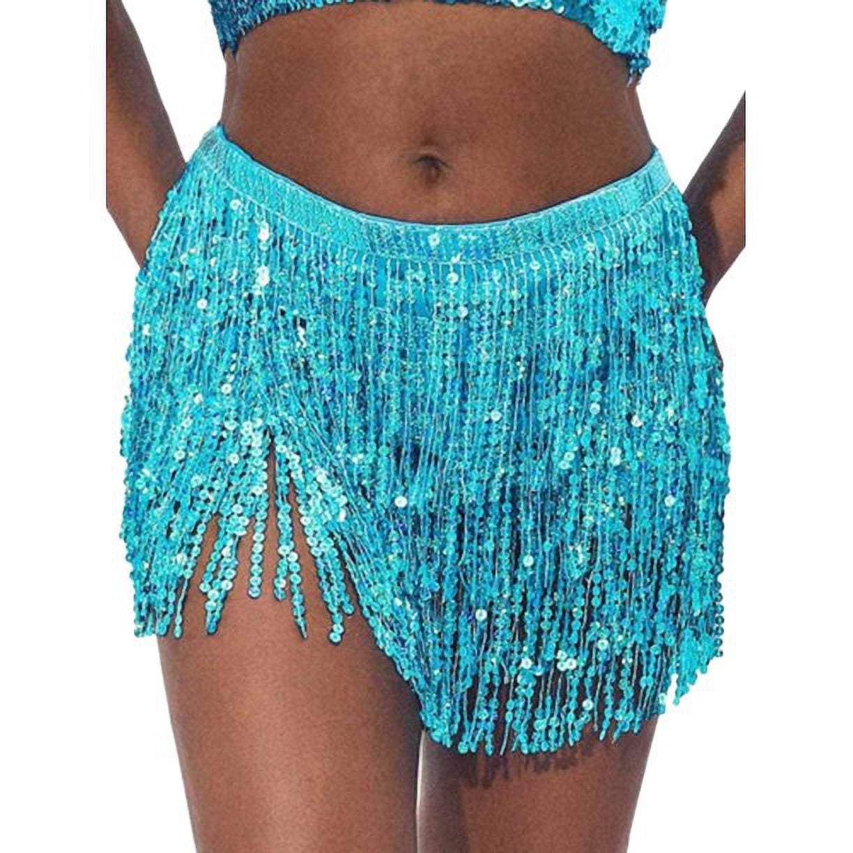 Women Belly Skirt, Sequined Fringe Miniskirt with Adjustable Waist Straps, Mini Skirt for Dance ...