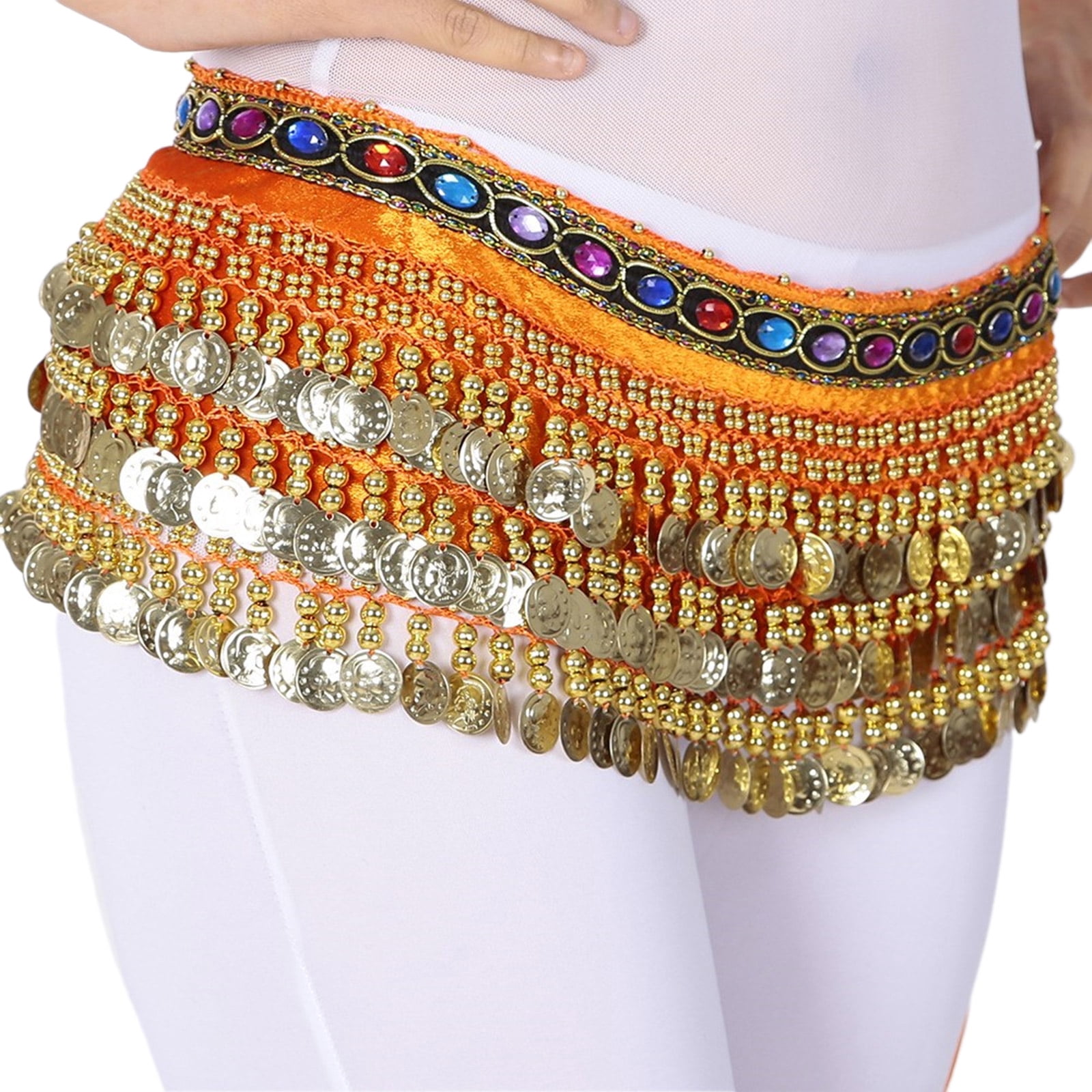 Women Bellydance Hip Scarf with Gold Belly Dance Belt Skirts Wrap ...