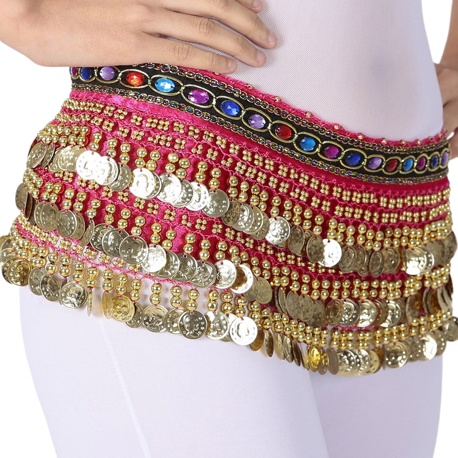 Women Bellydance Hip Scarf with Gold Belly Dance Belt Skirts Wrap ...