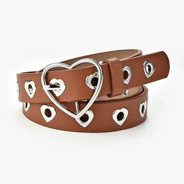 qucoqpe Women Girls Single Grommet Belt Cute Heart PU Leather Buckle ...