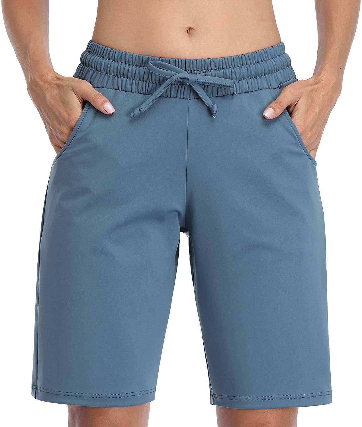 Charmo Women Bermuda Shorts with Pockets Athletic Knee Length Workout ...