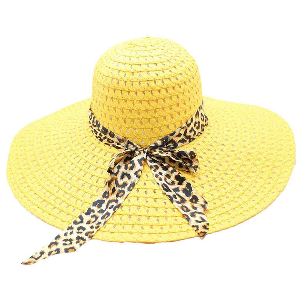 Women Big Brim Straw Hat Sun Floppy Wide Brim Hats New Bowknot Folding