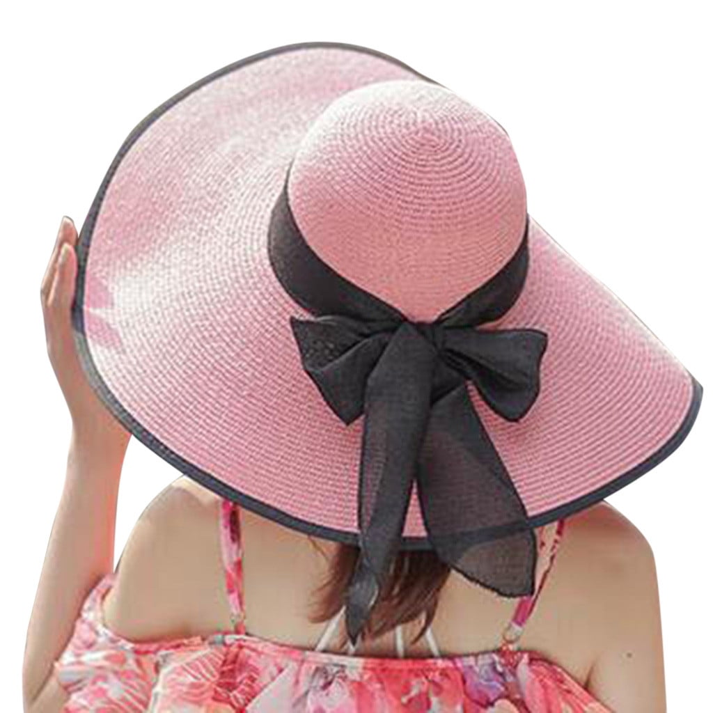 Women Big Brim Straw Hat Sun Floppy Wide Brim Hats New Bowknot Folding