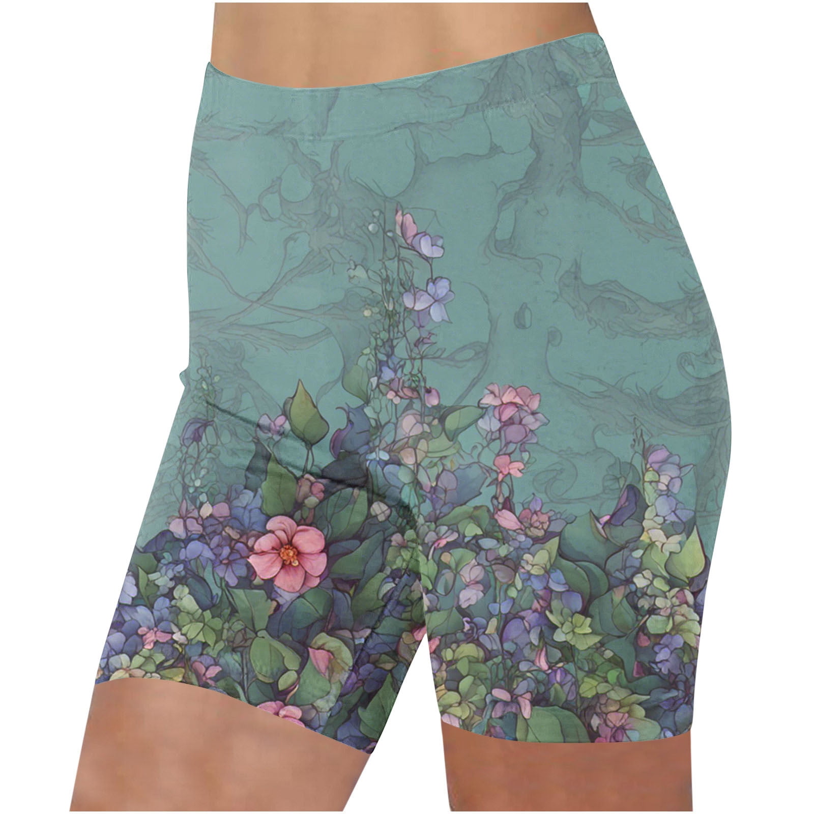 Women Biker Shorts Tummy Control Butt Lifting Soft Workout Short Floral ...