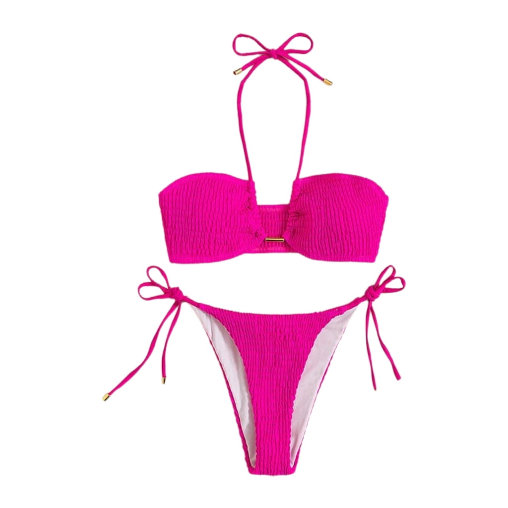 Women Bikinis Set Lacing Solid Color Swimwear Thong Swimsuits Sexy ...