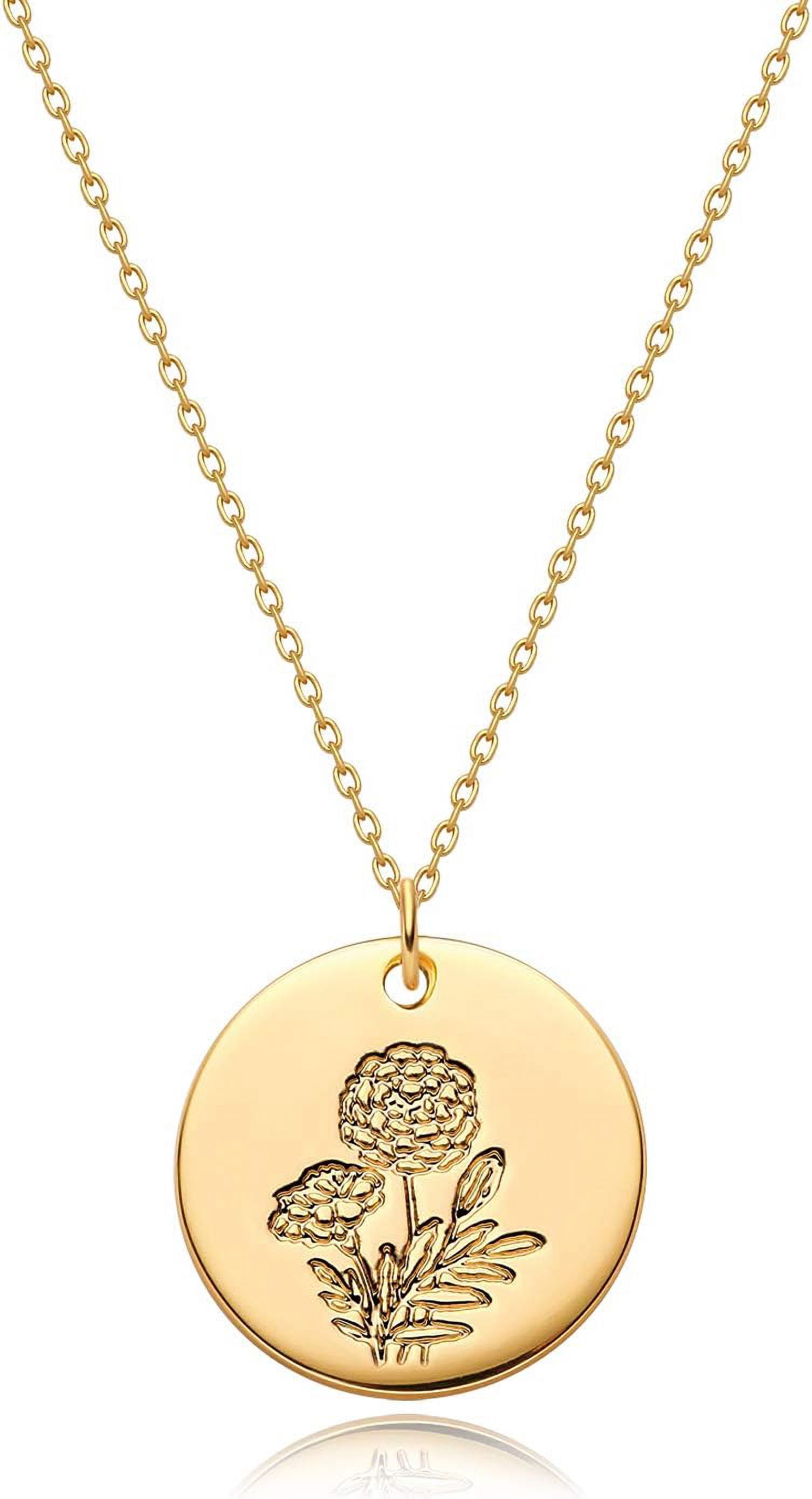 Women Birth Flower Necklace Gold Coin Engraved Disc 12 Month Flower ...