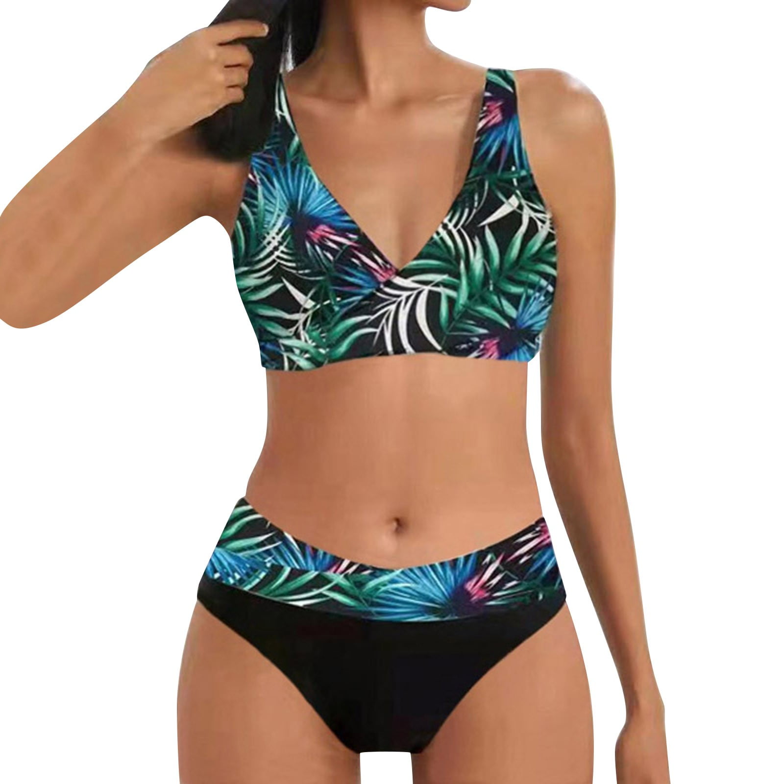 Women Bkini Plus Size Beachwear Print Dot Two Pieces Set Female Solid