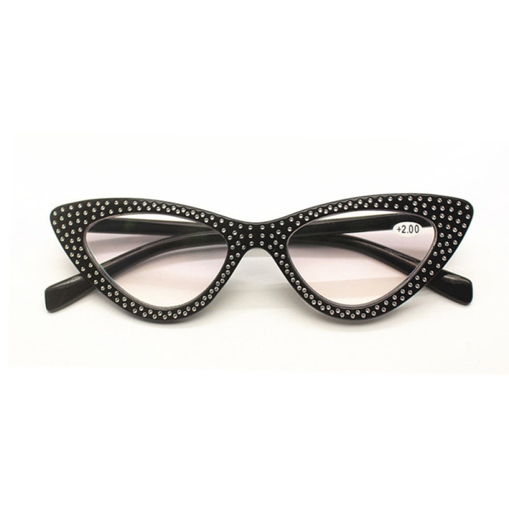 Women Black Cat Eye Reading Glasses Diamond Presbyopic Glasses Plastic ...