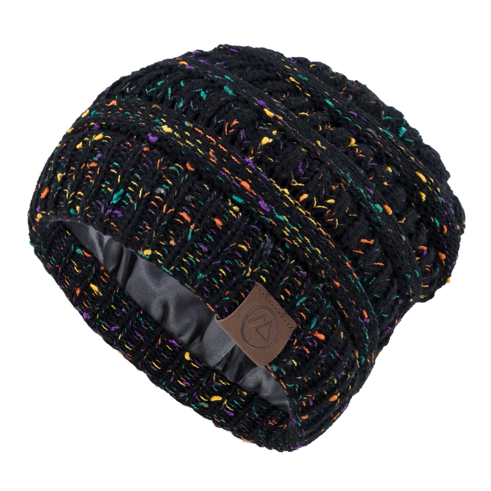 Women Black Dots Warm Beanies Cable Knit Skull Cap Soft Satin Lined ...