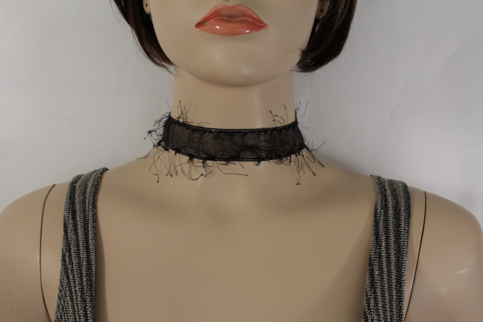 Women Black Narrow Fabric Long Fringes Fashion Choker Necklace Retro ...
