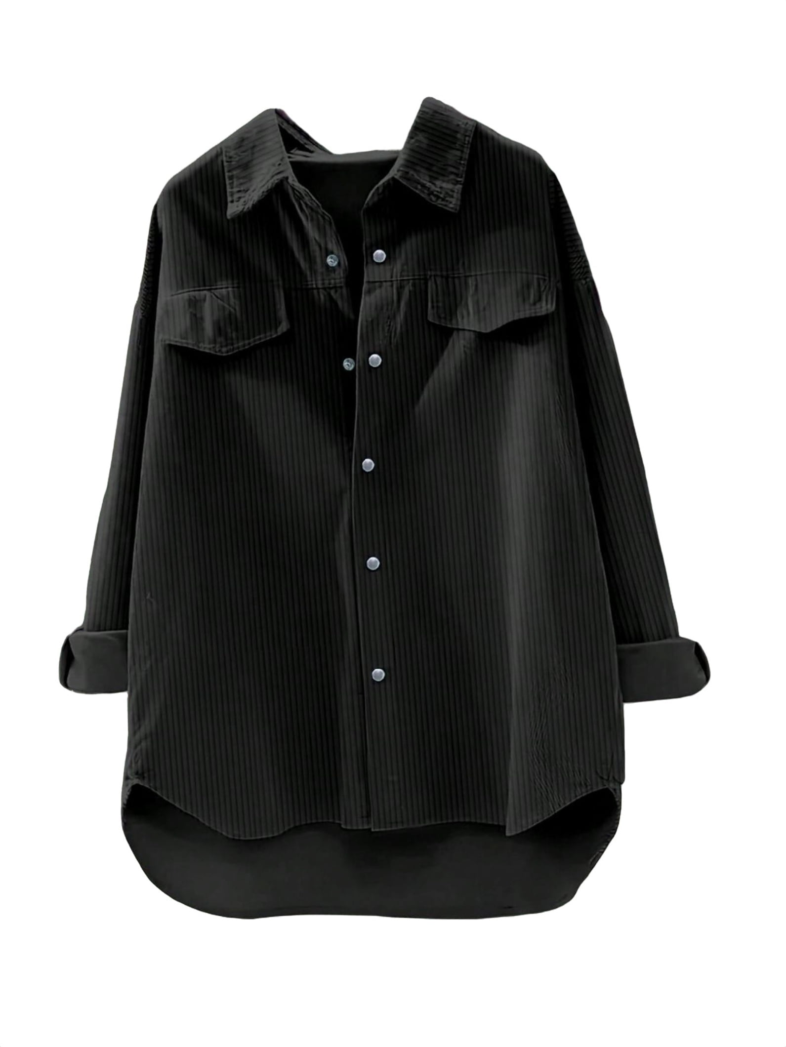 Women Blouses Black Plain Shirt Collar Shirt Long Sleeve Casual ...