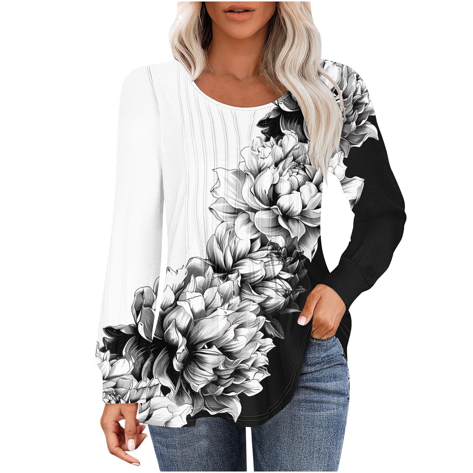 Women Blouses Long Sleeve Dressy Tops for Women Fashion Vintage Floral ...