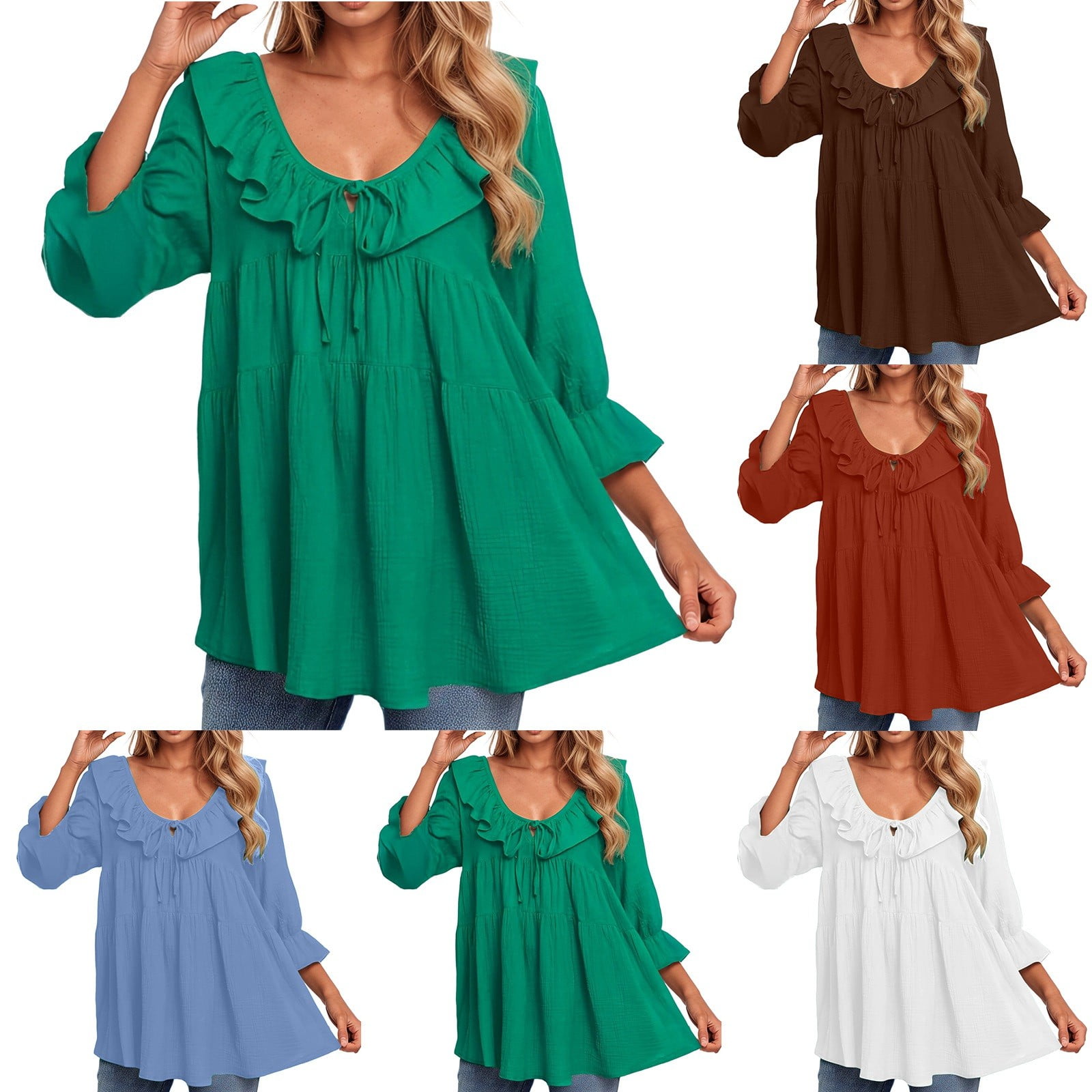 Women Blouses Trendy Plus Size Ruffles Rainbow Neck Design With Tie ...