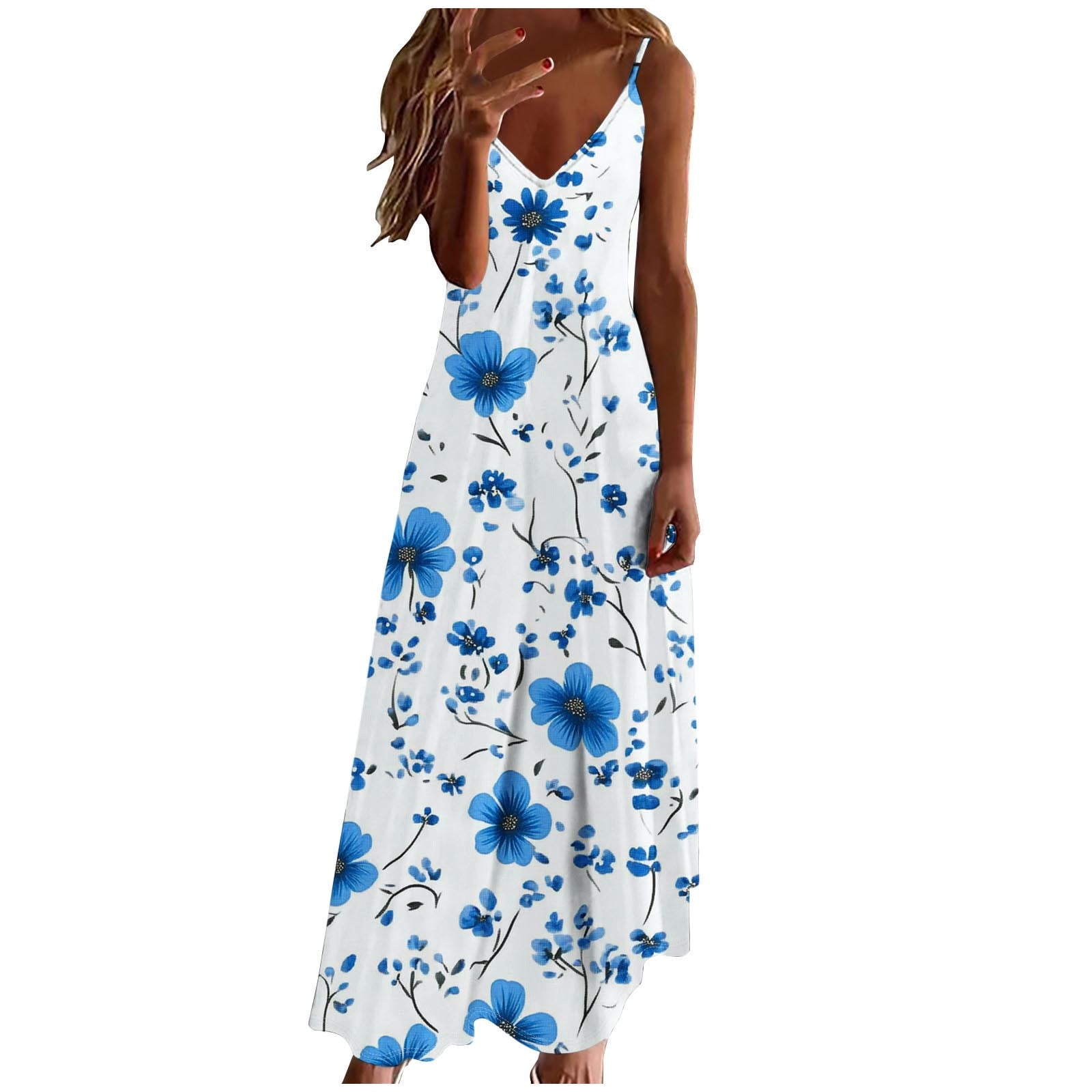 Women Bohemian Summer Maxi Dress 2025 Sleeveless Floral Casual Loose ...