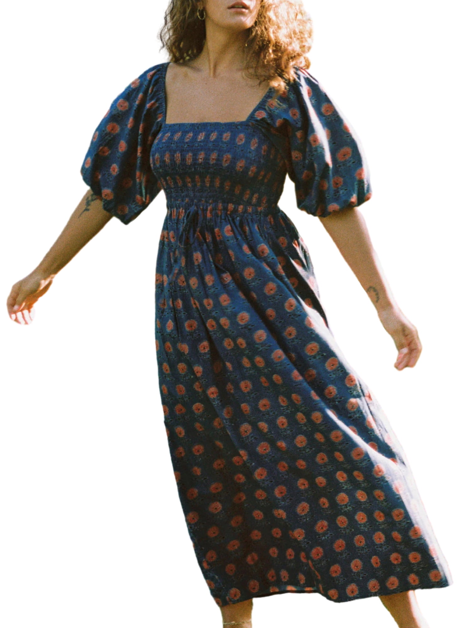 Women Boho Long Sleeve Square Neck Maxi Dress Fall Flowy Floral A-Line ...