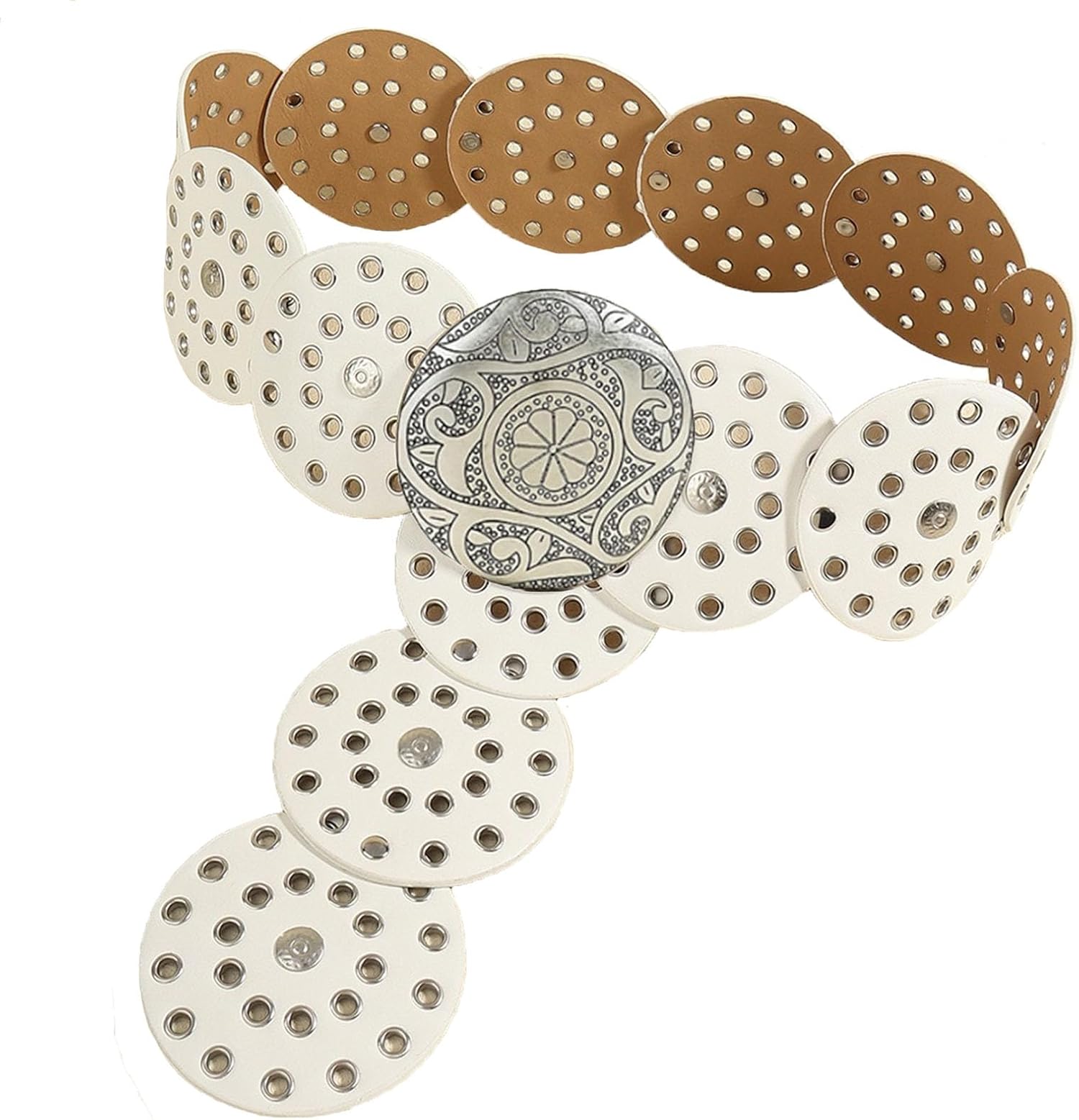Women Boho Wide Disc Concho Leather Belt Aesthetic Grunge Western Belt ...