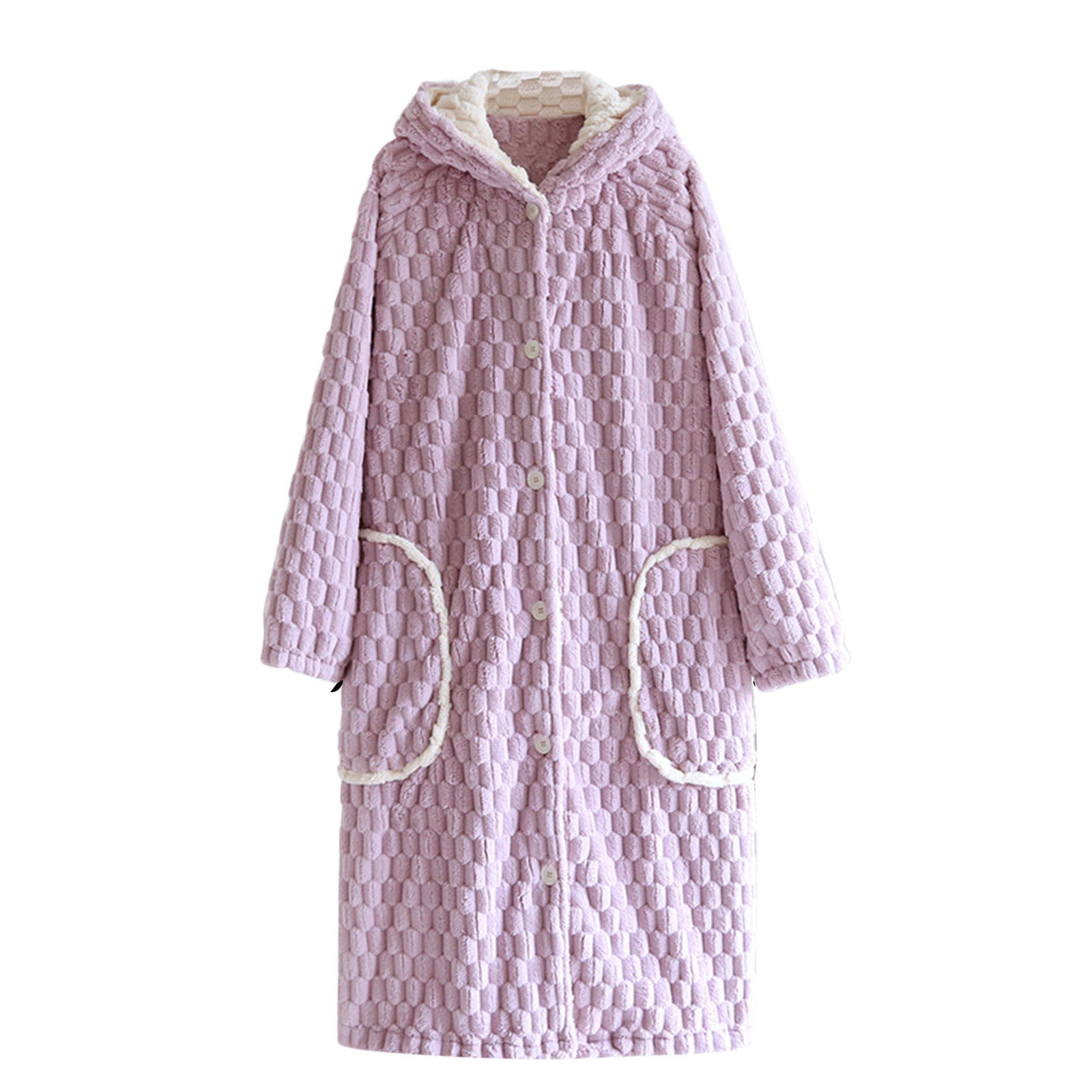 Women Botton Robe Long Sleeve House Coats Fleece Velour Robes Soft ...