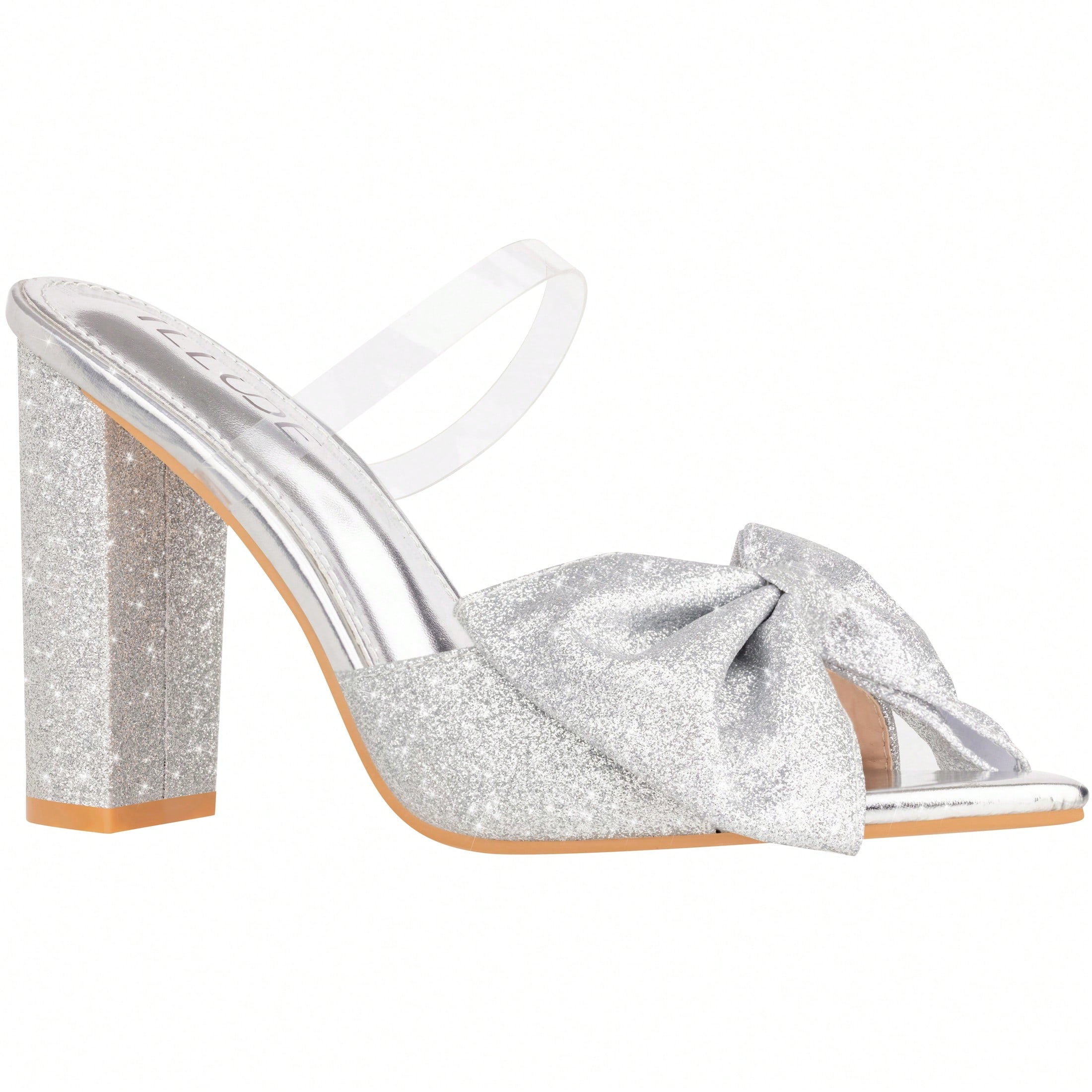 Women Bow Decor Chunky Heeled Mule Sandals Butterfly Design Chunky High ...