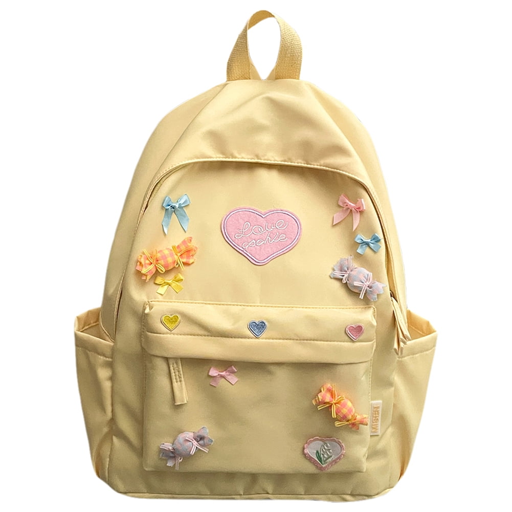 Women Bow Heart Candy Backpack Large Capacity Students Daily Backpack ...