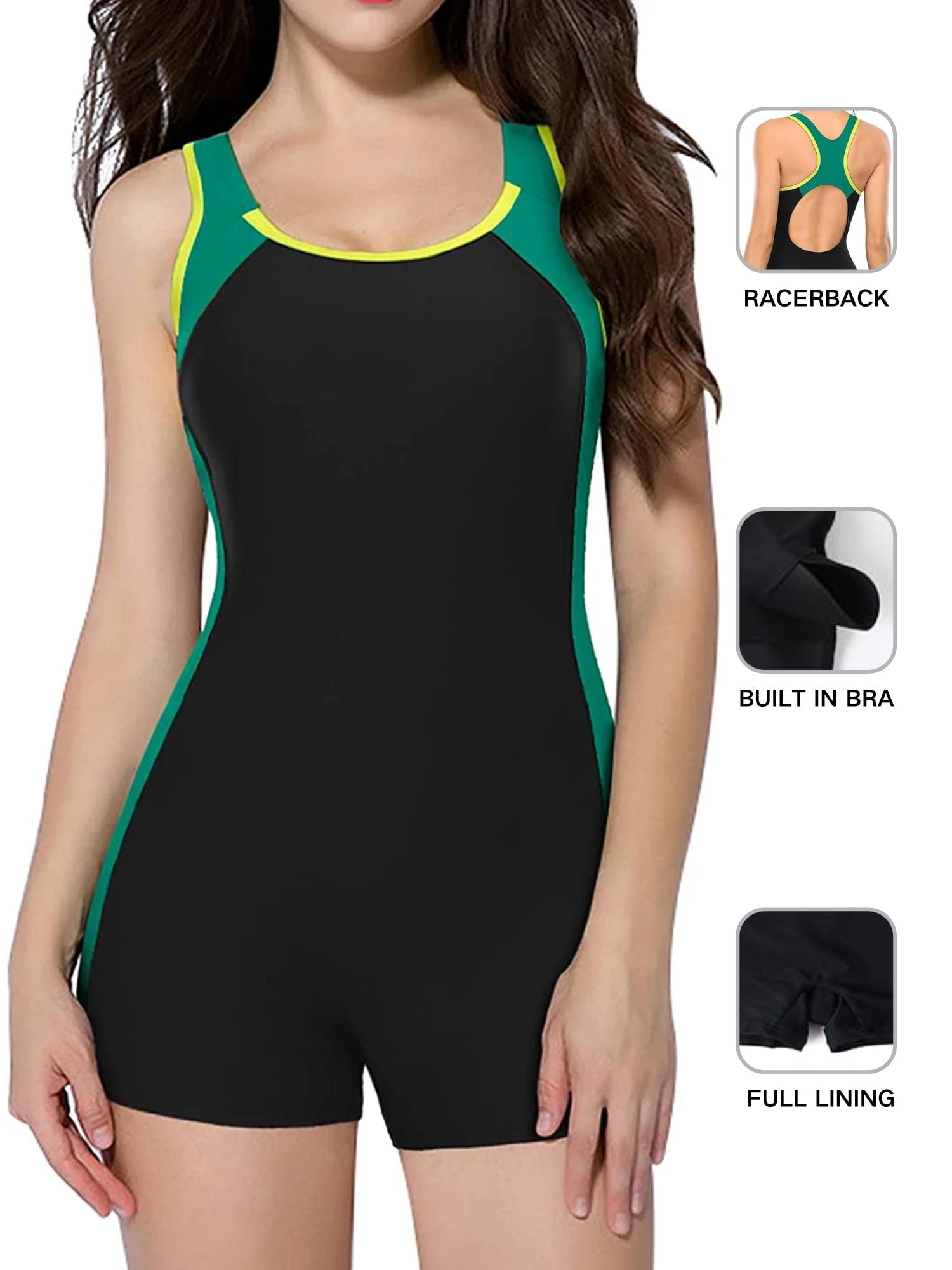 Women Boyleg One Piece Swimsuit Sport Swimming Costume Modest Swimwear ...