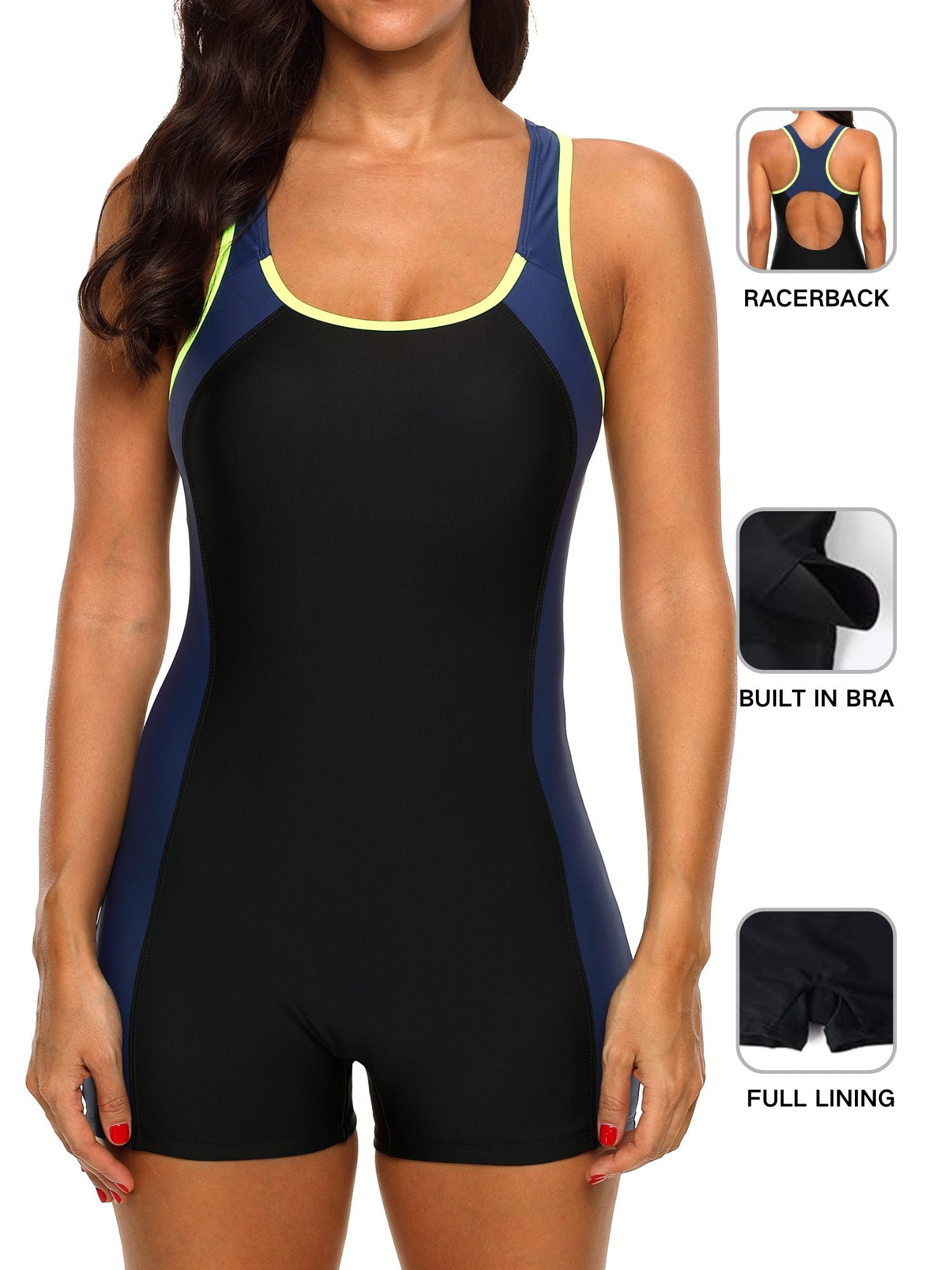 Women Boyleg One Piece Swimsuit Sport Swimming Costume Modest Swimwear ...