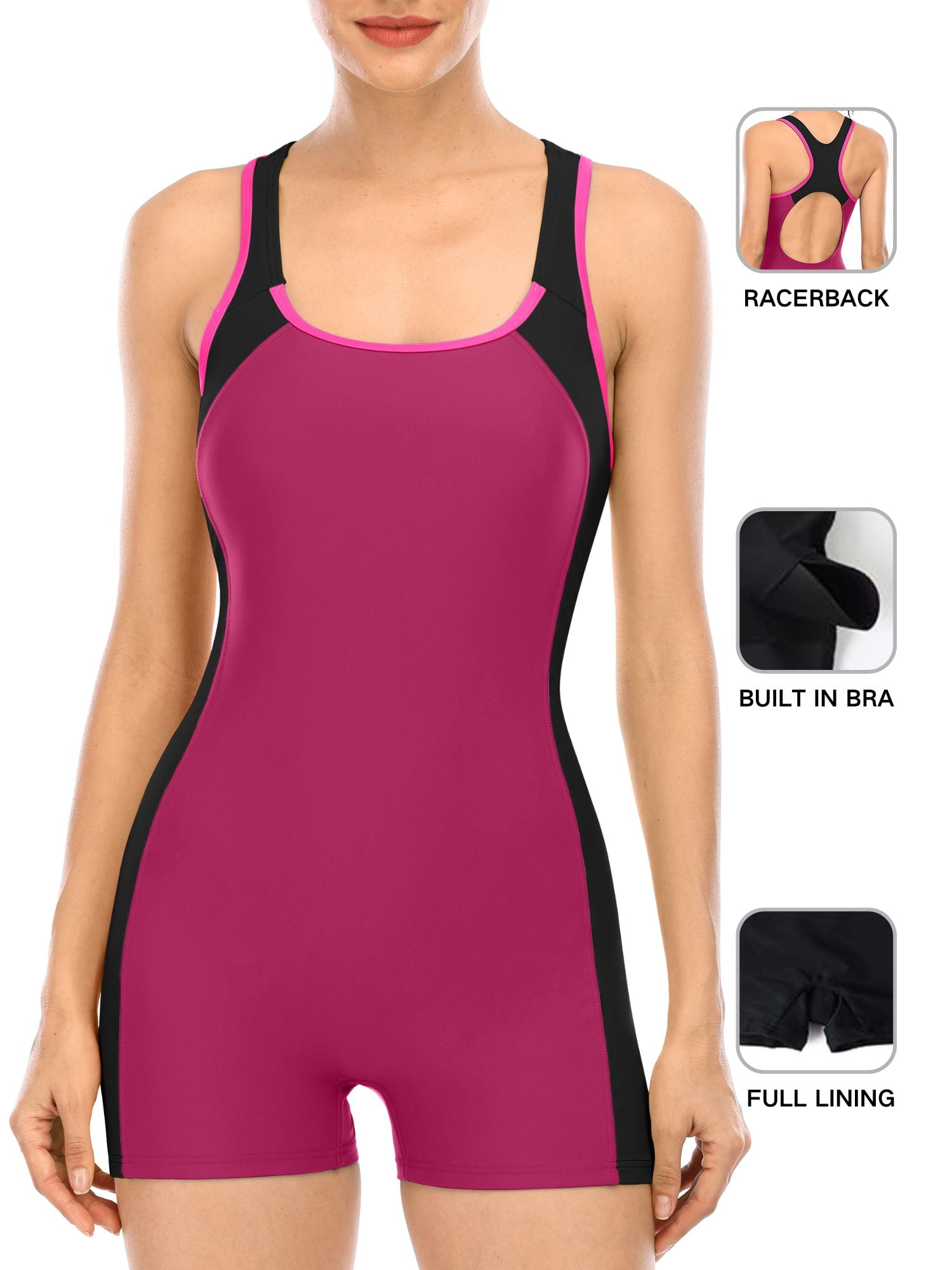 Women Boyleg One Piece Swimsuit Sport Swimming Costume Modest Swimwear ...