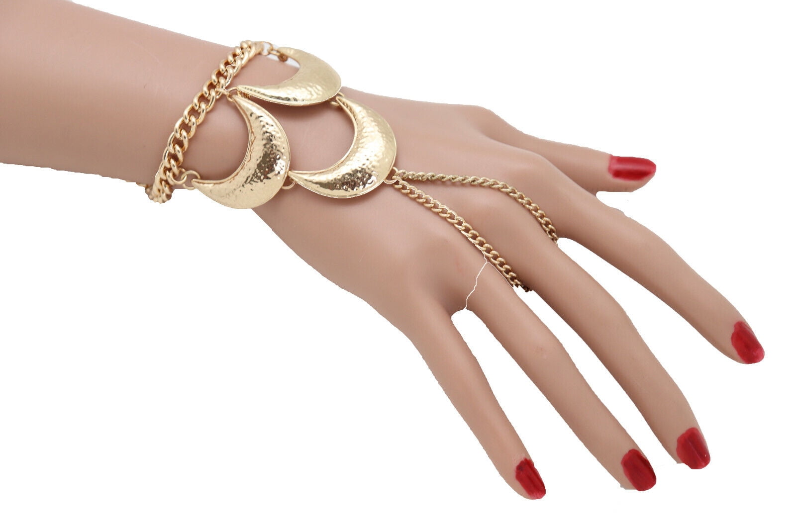 Women Bracelet Sexy Look Fashion Jewelry Gold Metal Hand Chain Ring ...