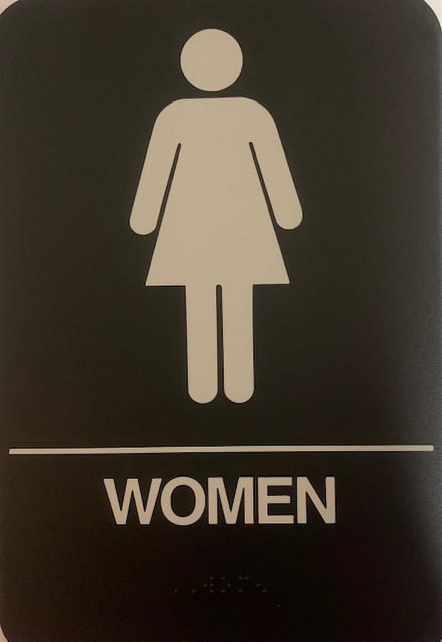 Women Braille Restroom Sign - Size 9 x 6 Inch | Black - Walmart.com