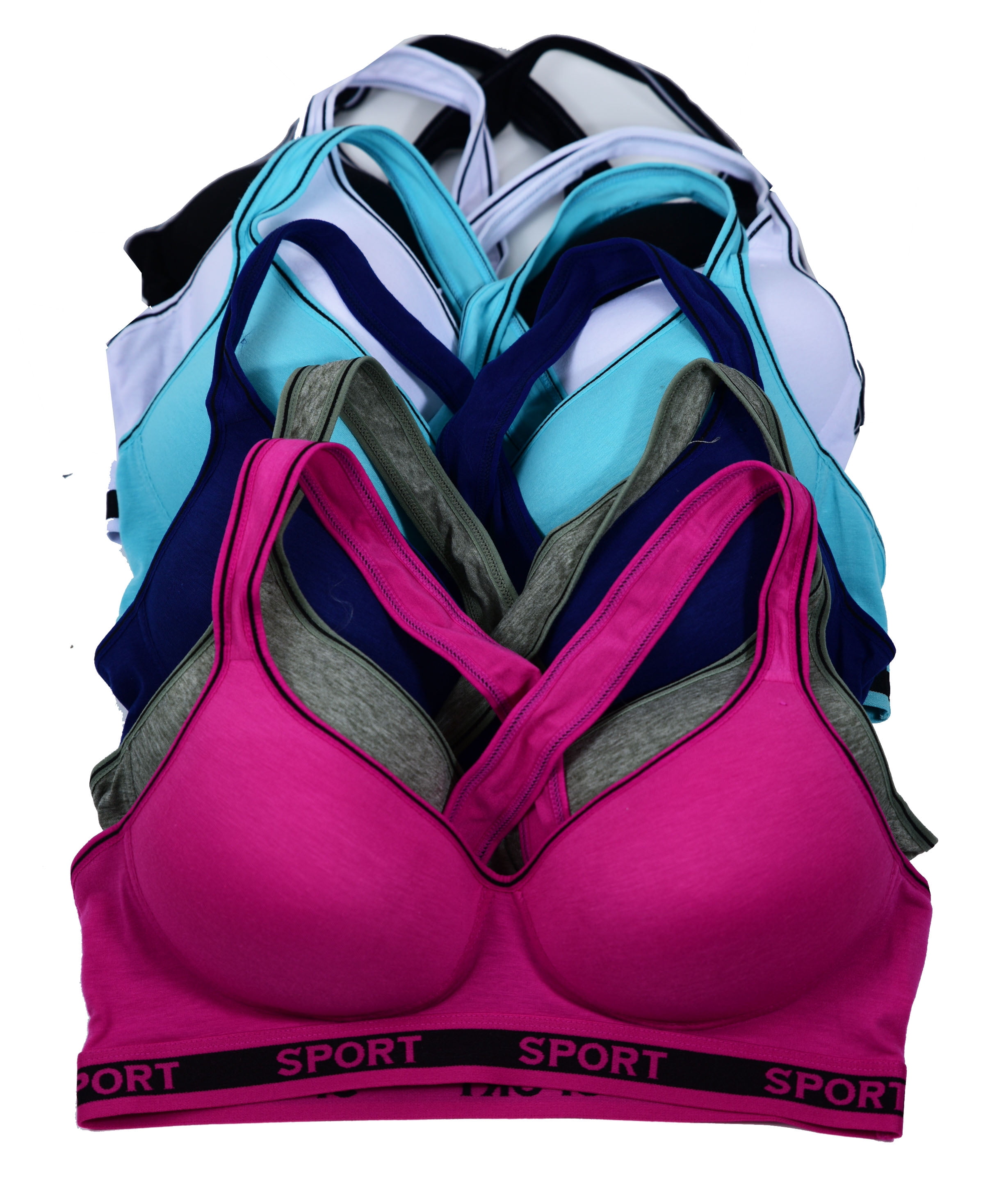 Women Bras 6 Pack of Cotton Sports Bra with B cup C cup D cup Size 38B ...