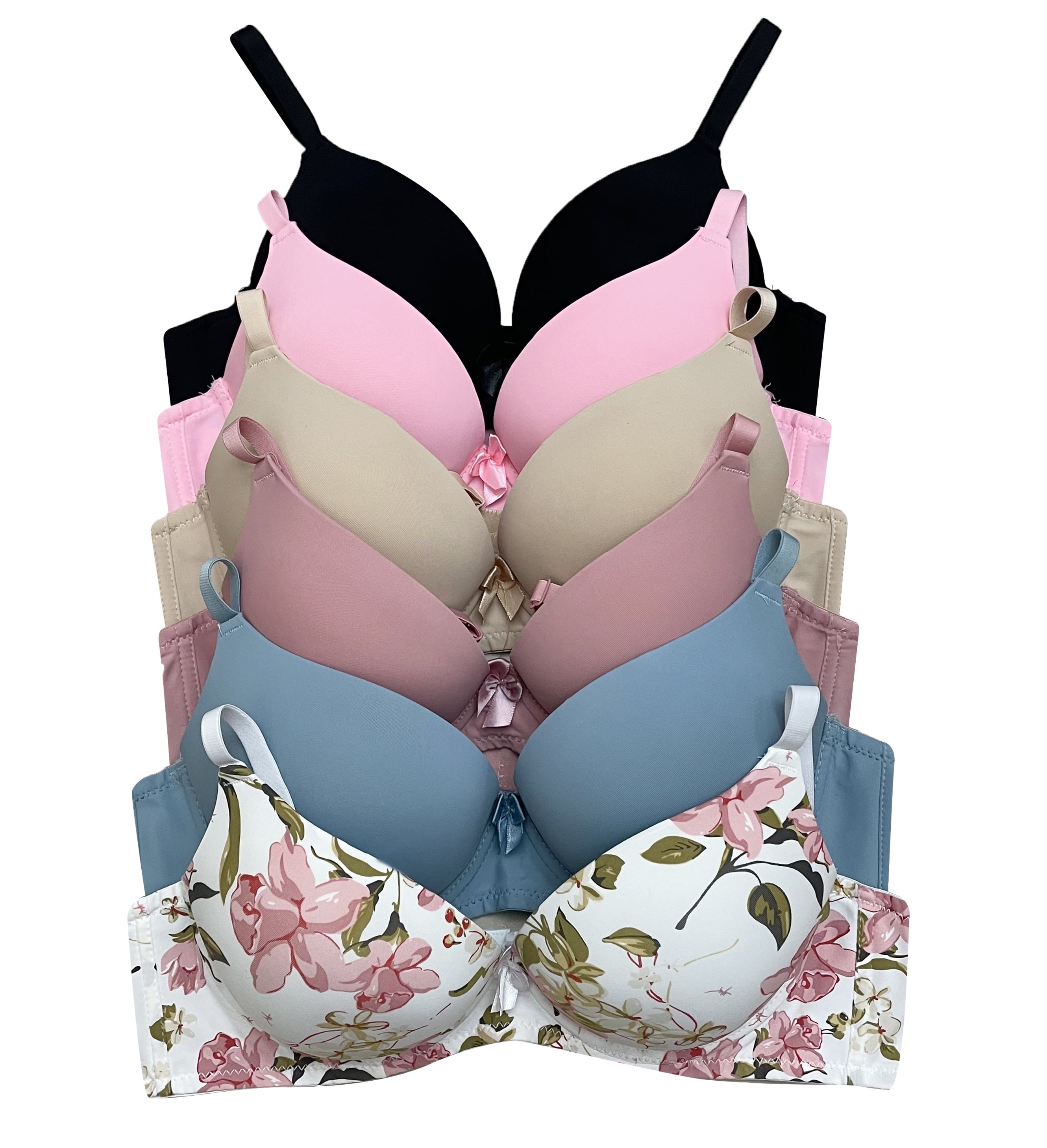 Women Bras 6 Pack of Double Pushup Lace Bra B cup C cup 34C (9911) - Walmart.com