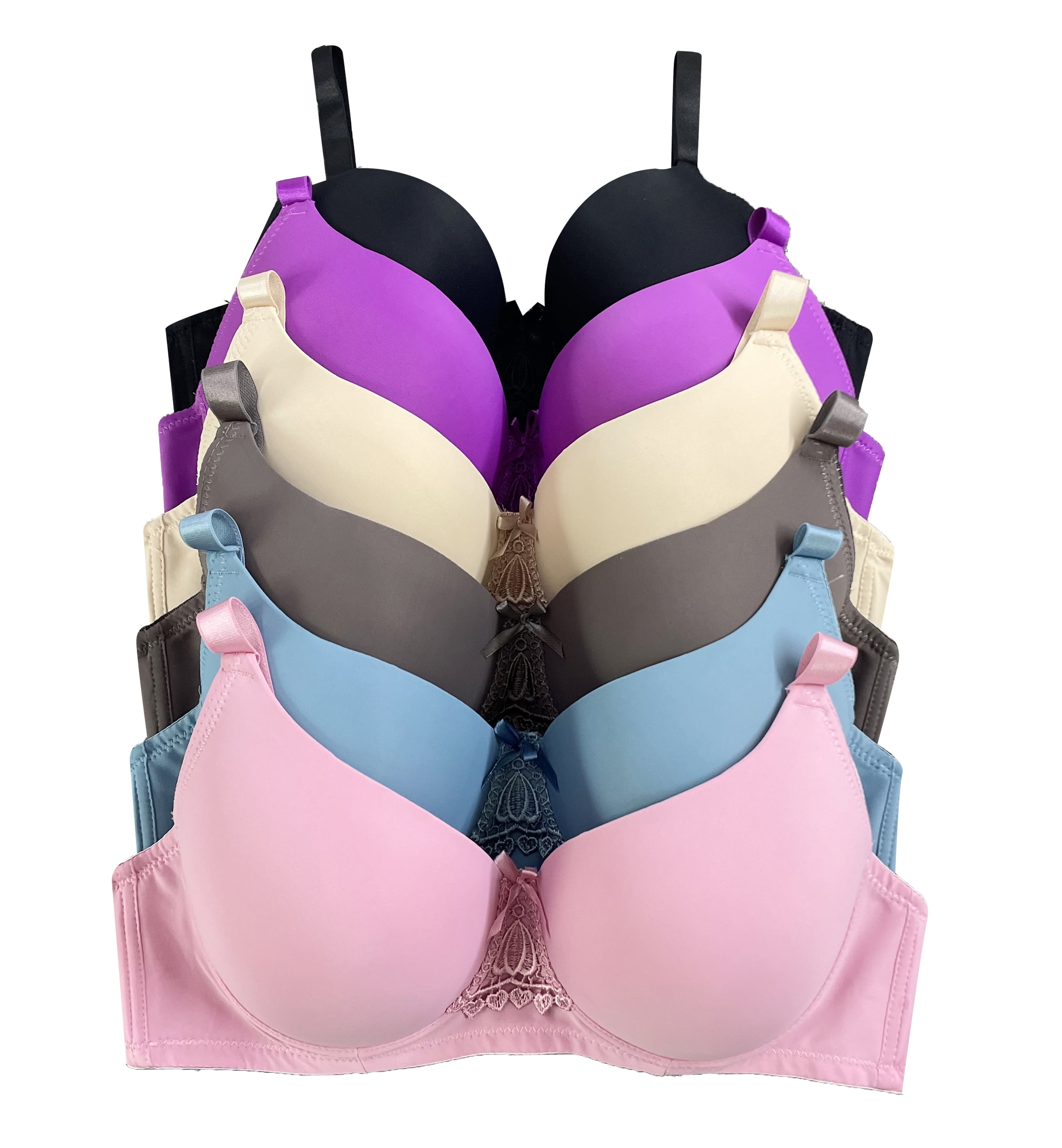 Women Bras 6 Pack of T-shirt Bra B C D DD DDD Cup bra 38DDD (S9326) - Walmart.com