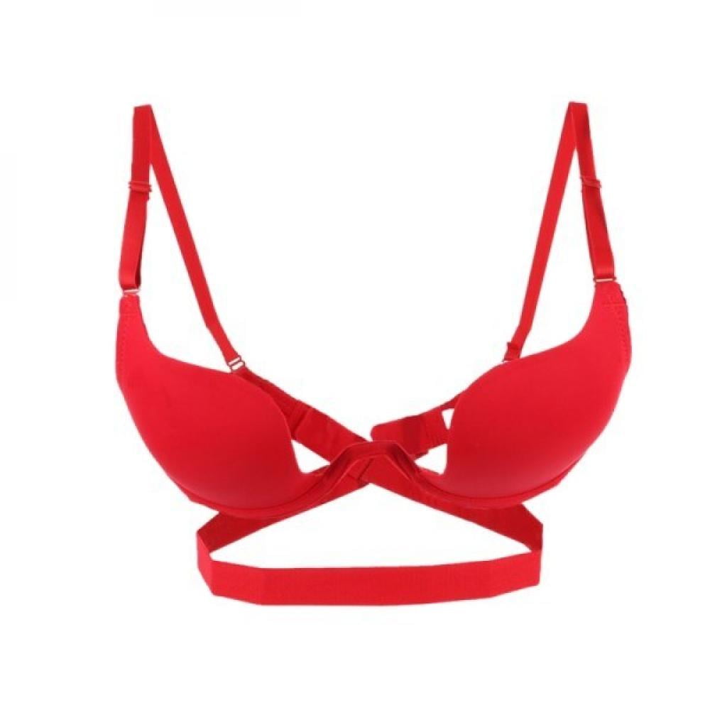 Women Bras Sexy Solid Color Bra Deep U Low Cut Super Push Up Backless ...