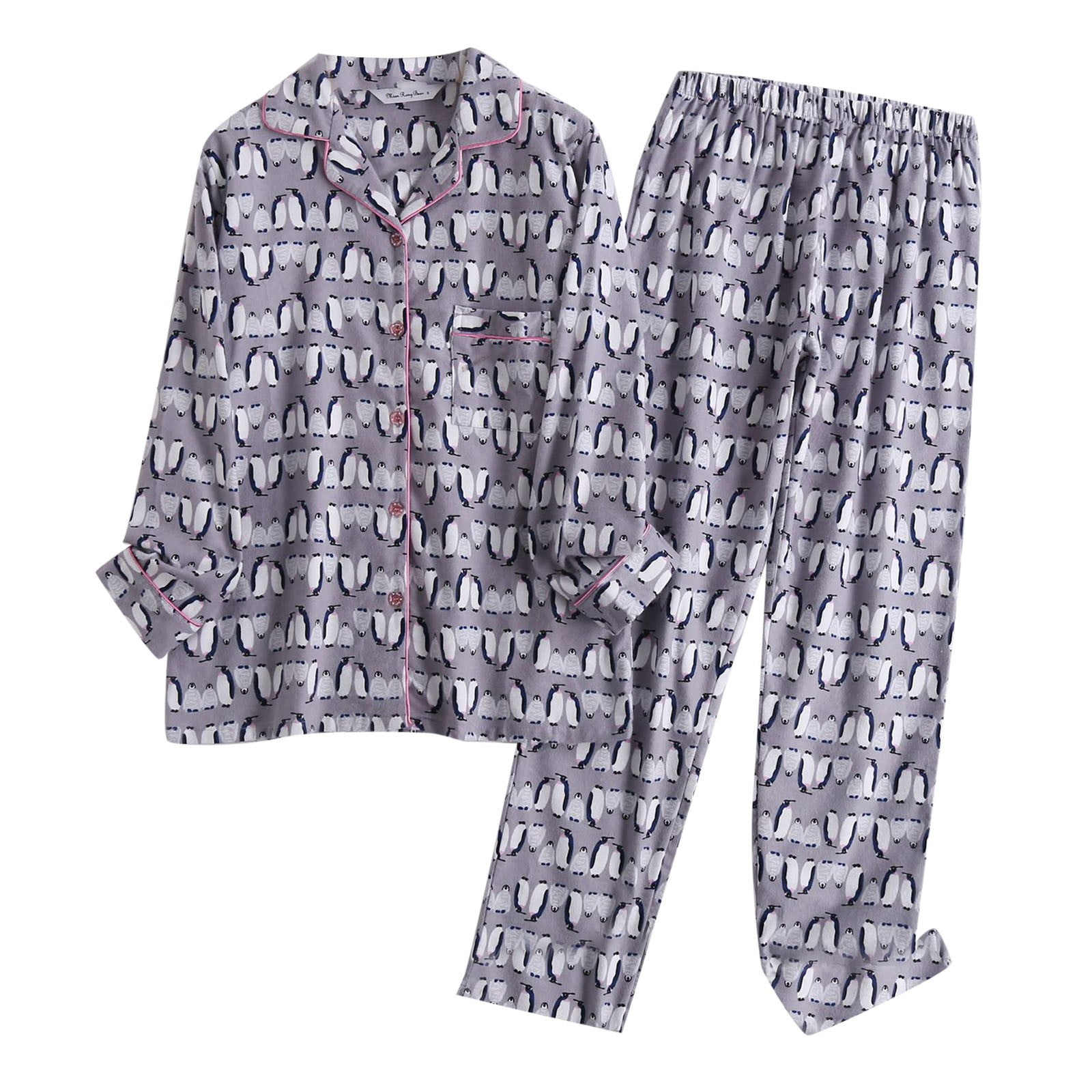 Women Breathable Pajamas Set Cotton Flannel Plus Size Simple Spring ...