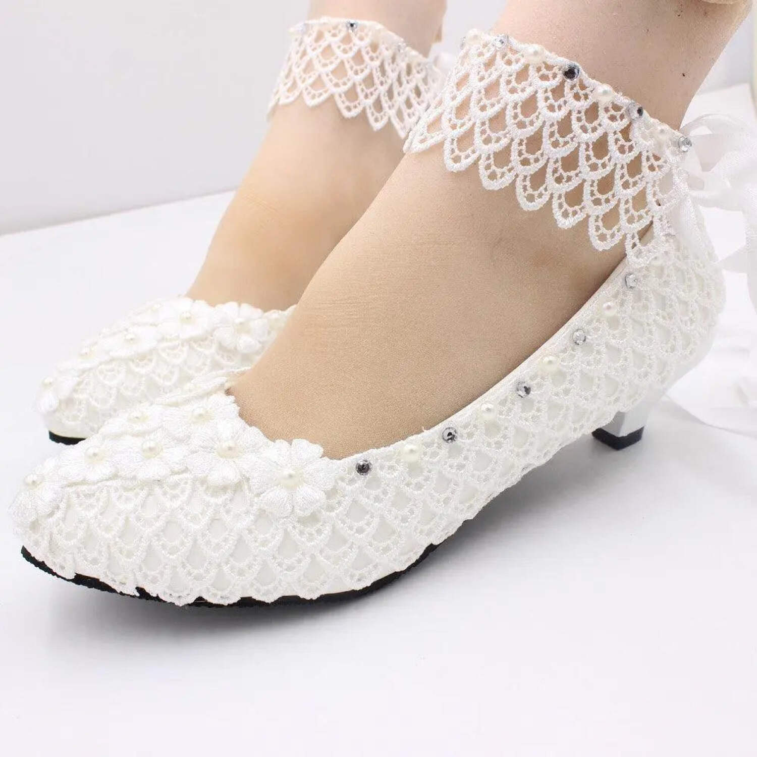 Women Bridal Bridesmaid High Heels 8cm Floral Crystal Wedding Shoes ...