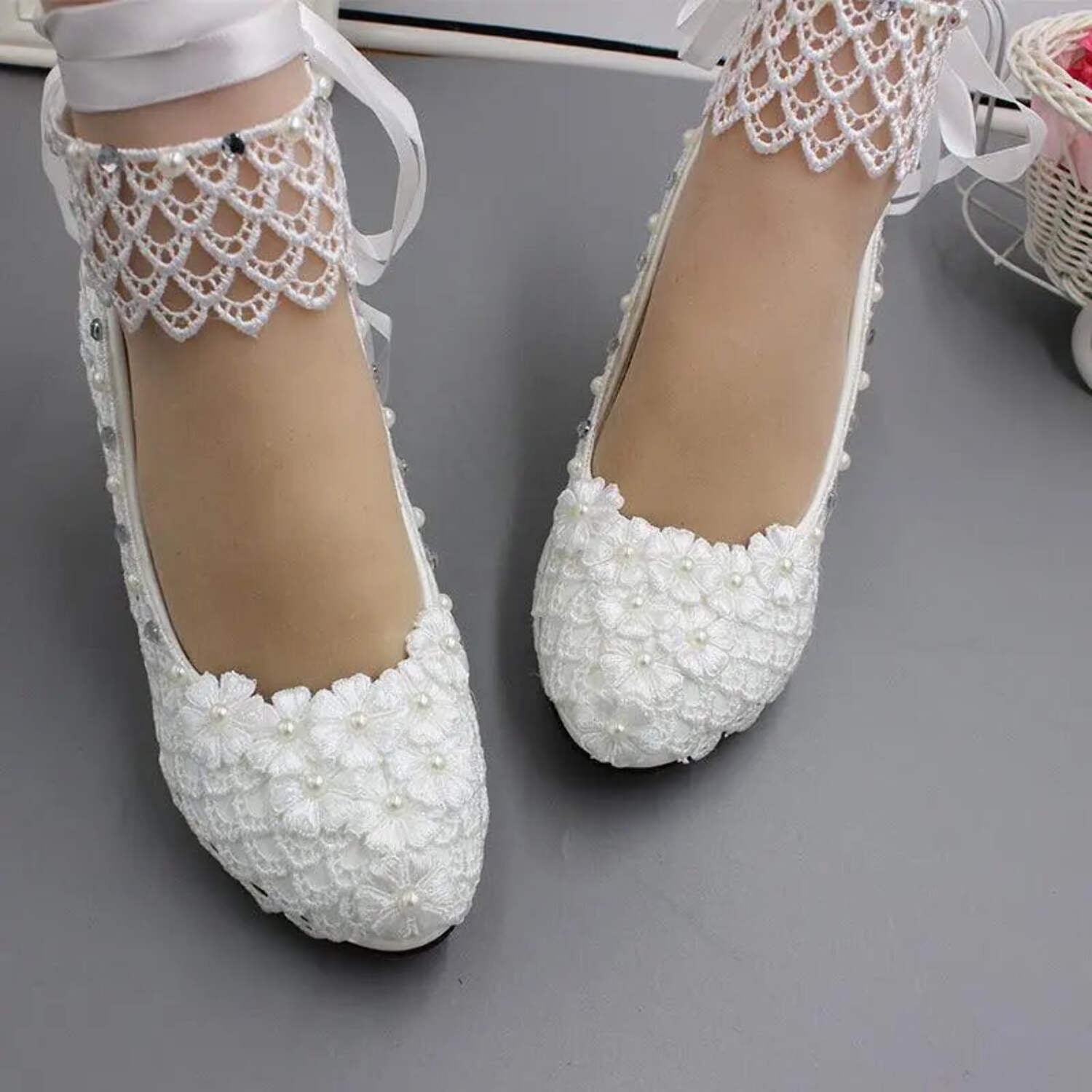 Women Bridal Bridesmaid High Heels 8cm Floral Crystal Wedding Shoes ...