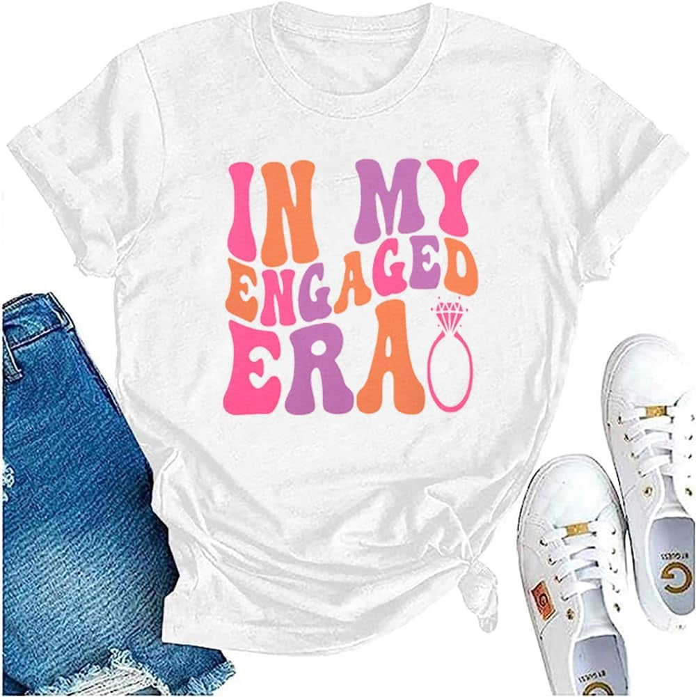 Women Bride Shirt in My Engaged Shirts Engagement Tee Fiance Tshirt Groovy Bride Bachelorette ...