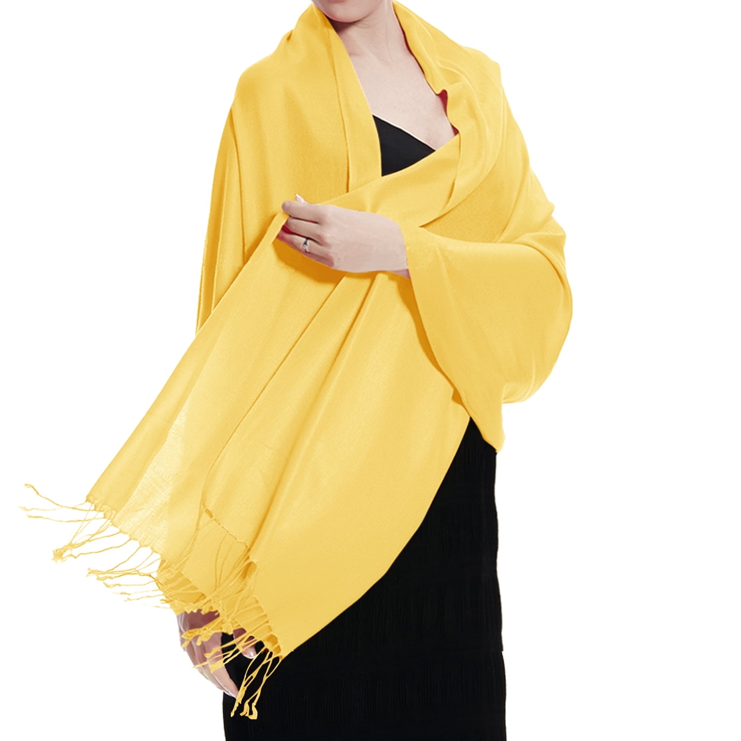 Women Bright Yellow Pashmina Shawl and Wrap Soft Solid Color Scarf with ...
