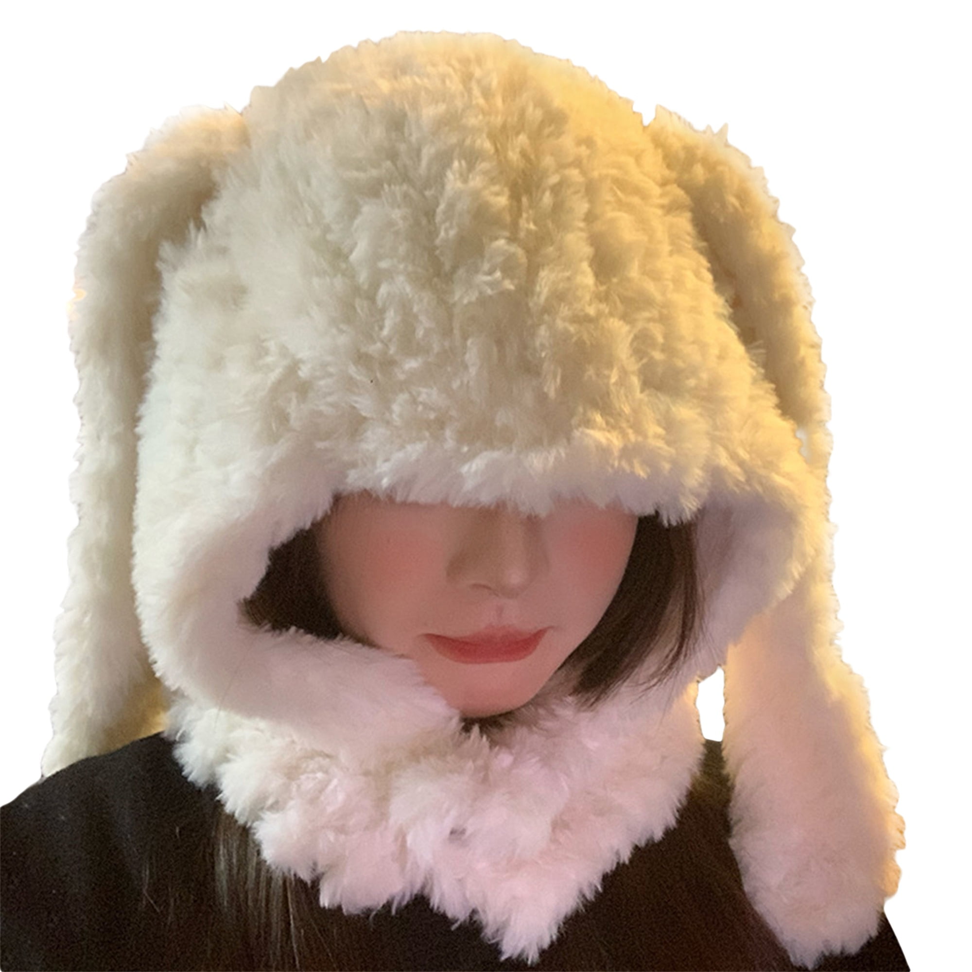 Women Bunny Ear Hat, Soft Warm Windproof Furry Winter Scarf Hat ...
