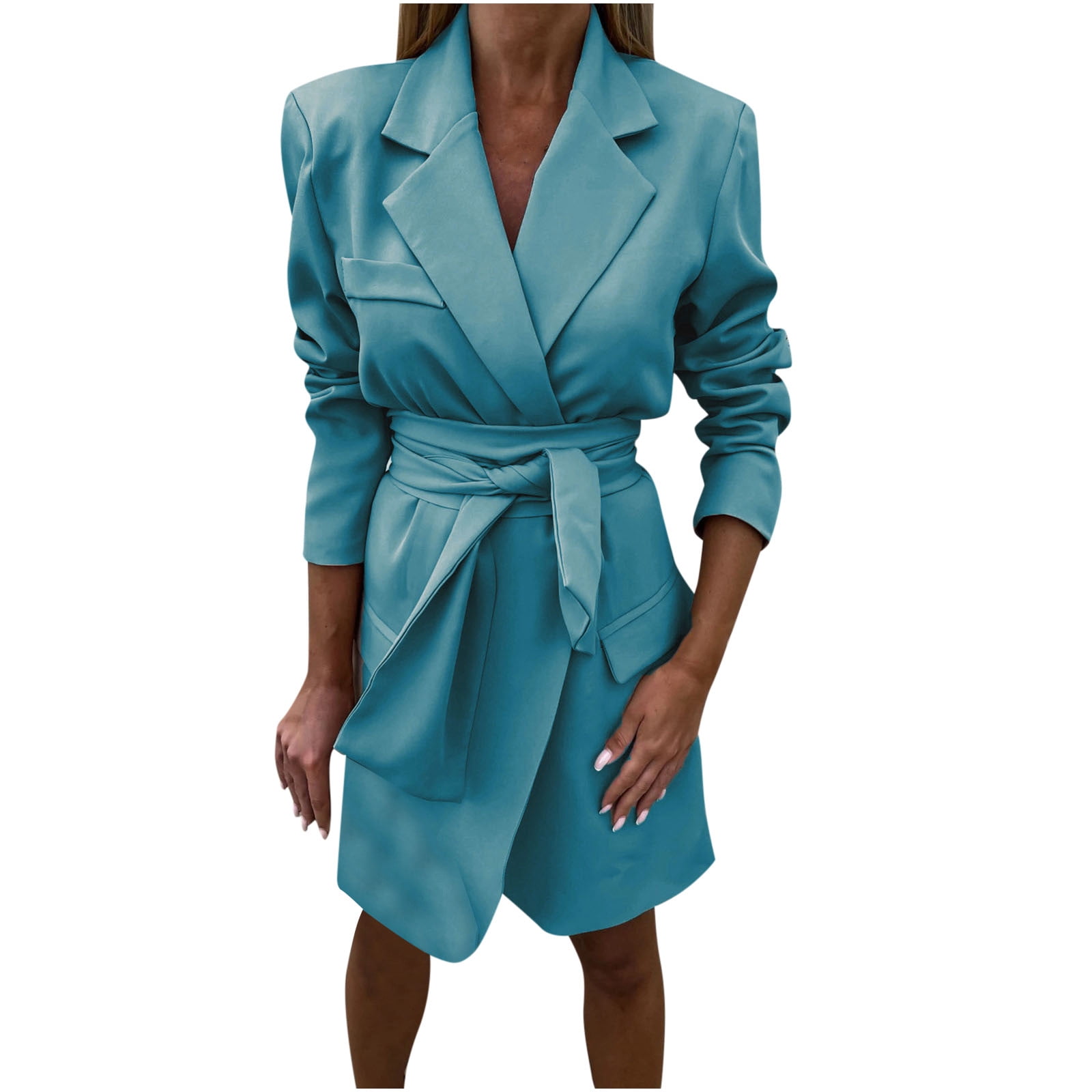 Women Business Suit Dresses Work Crossover Solid Notched Lapel Blazer ...