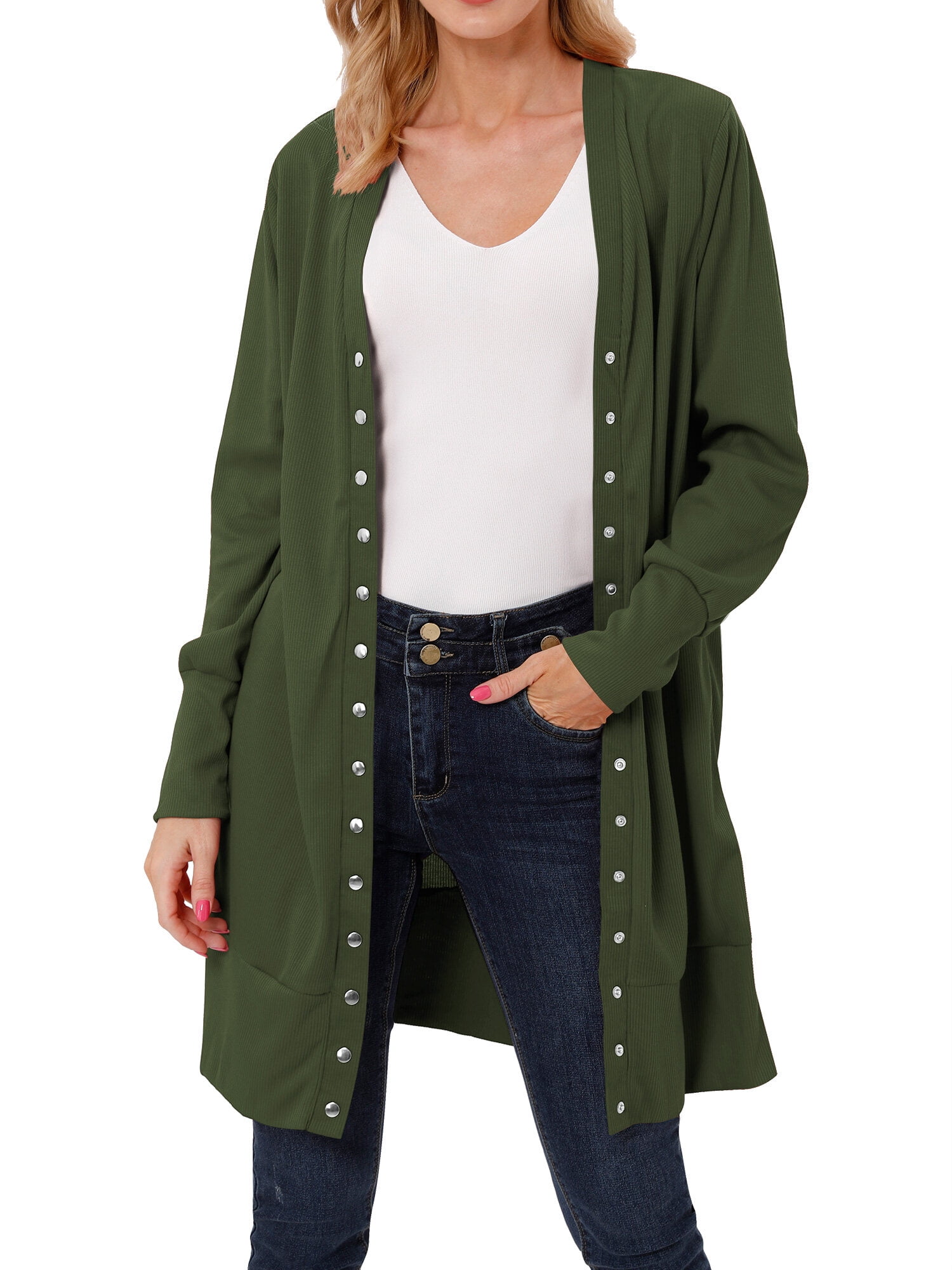 Women Button Down Solid Color Cardigan - Walmart.com