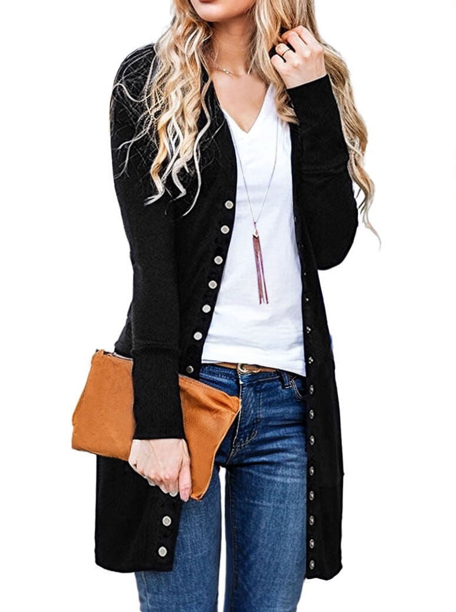 Women's Long Sleeve Button Down Solid Color Cardigan Sweater - Walmart.com