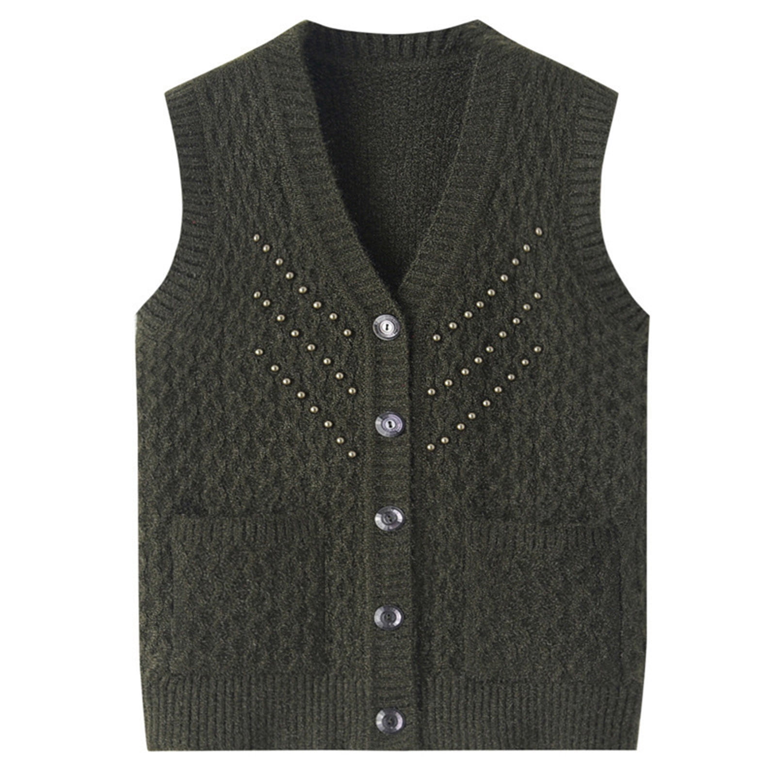 Women Cable Knit Sweater Vests Buttons Down Sleeveless Classic Cardigan ...