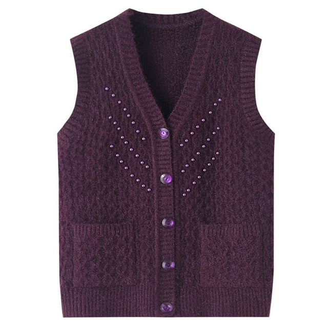 Women Cable Knit Sweater Vests Buttons Down Sleeveless Classic Cardigan ...